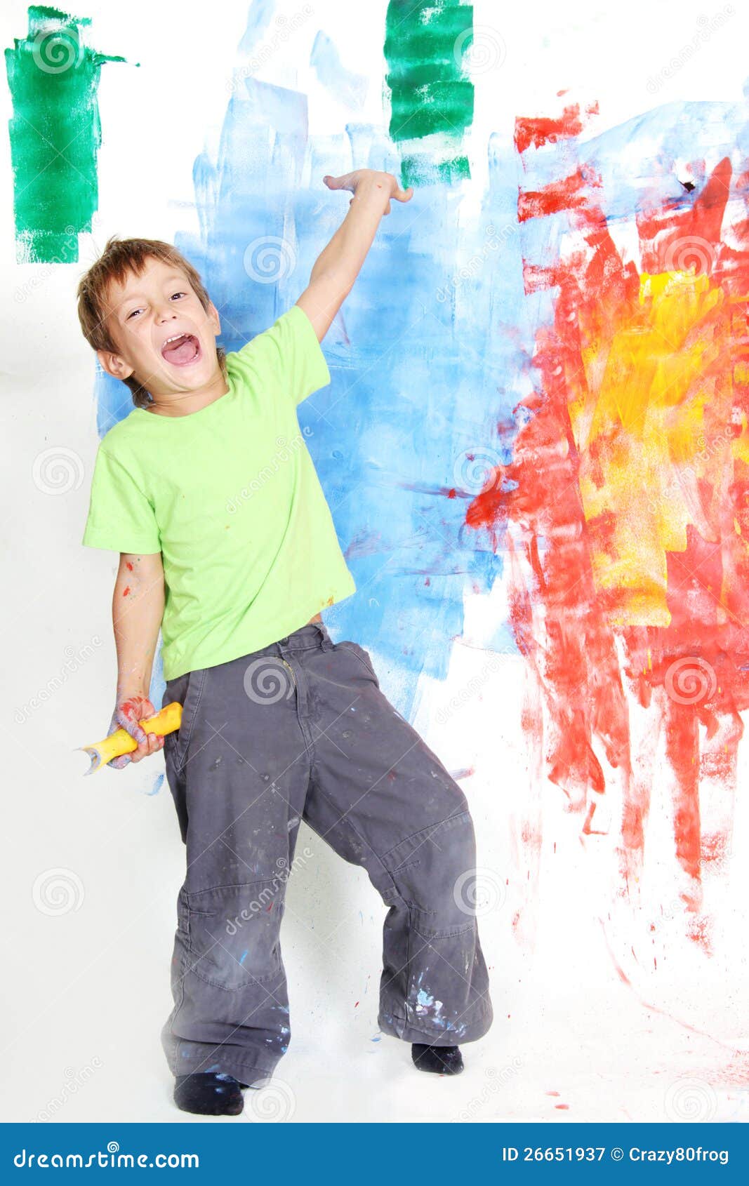 Man Is Painting A White Ceiling With A Paint Roller. The Paint Is ...