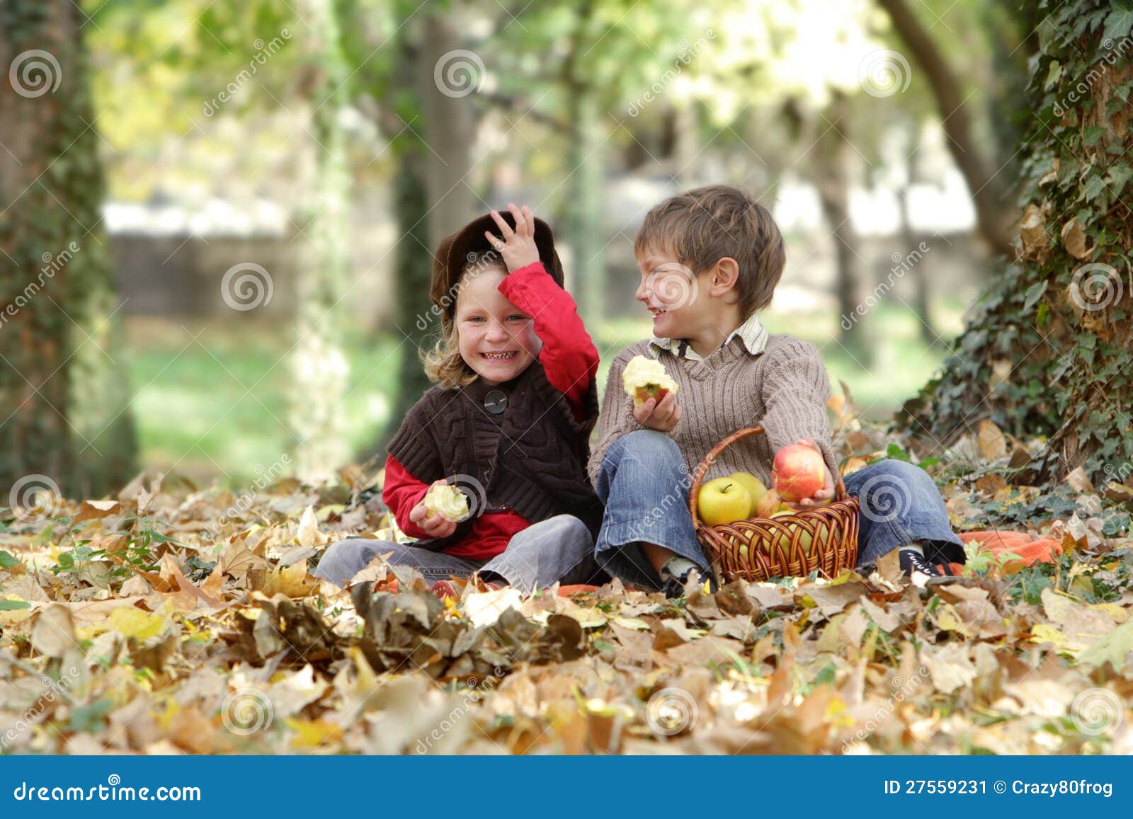 Young Happy Children on Natural Autumn Backgrou Stock Image - Image of ...