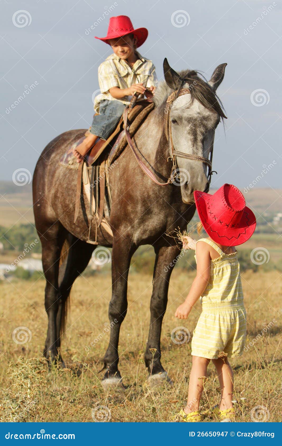 Young Happy Children Riding Horse Stock Image - Image of brother ...