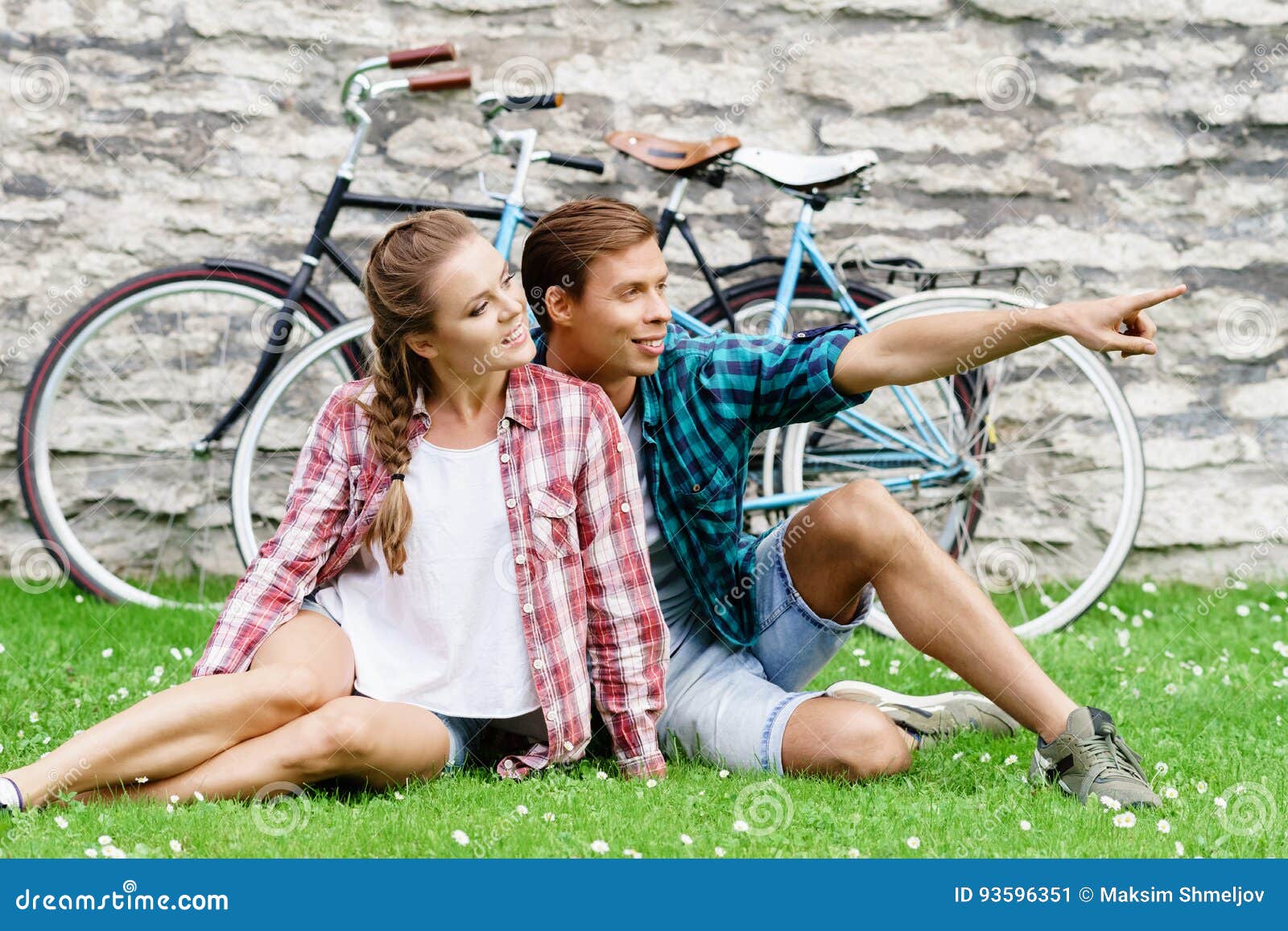 Young And Happy Couple Chilling In Park Stock Image Image Of Couple