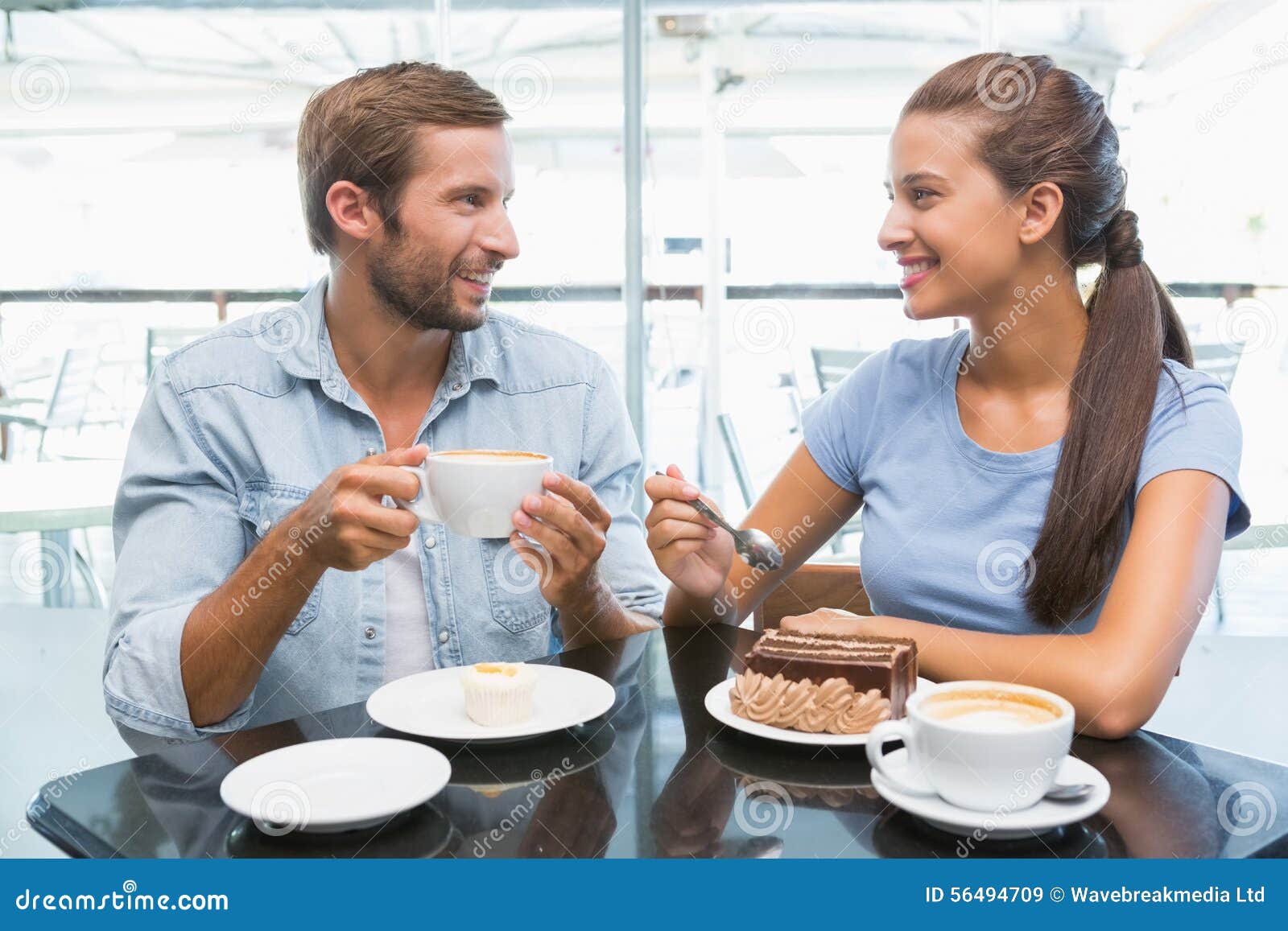 Young Happy Couple Eating Cake Stock Image - Image of date, pretty ...