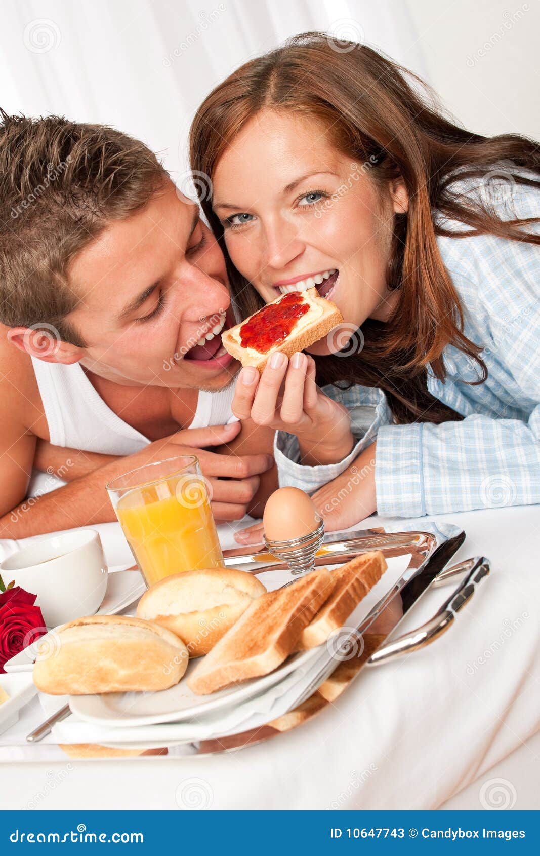 Young Happy Couple Having Luxury Breakfast Stock Image - Image of ...
