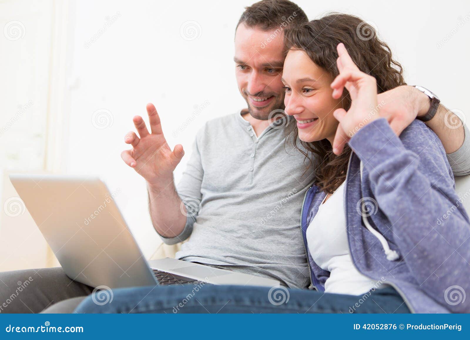 Young Happy Couple Video Calling on Computer Stock Photo - Image of ...