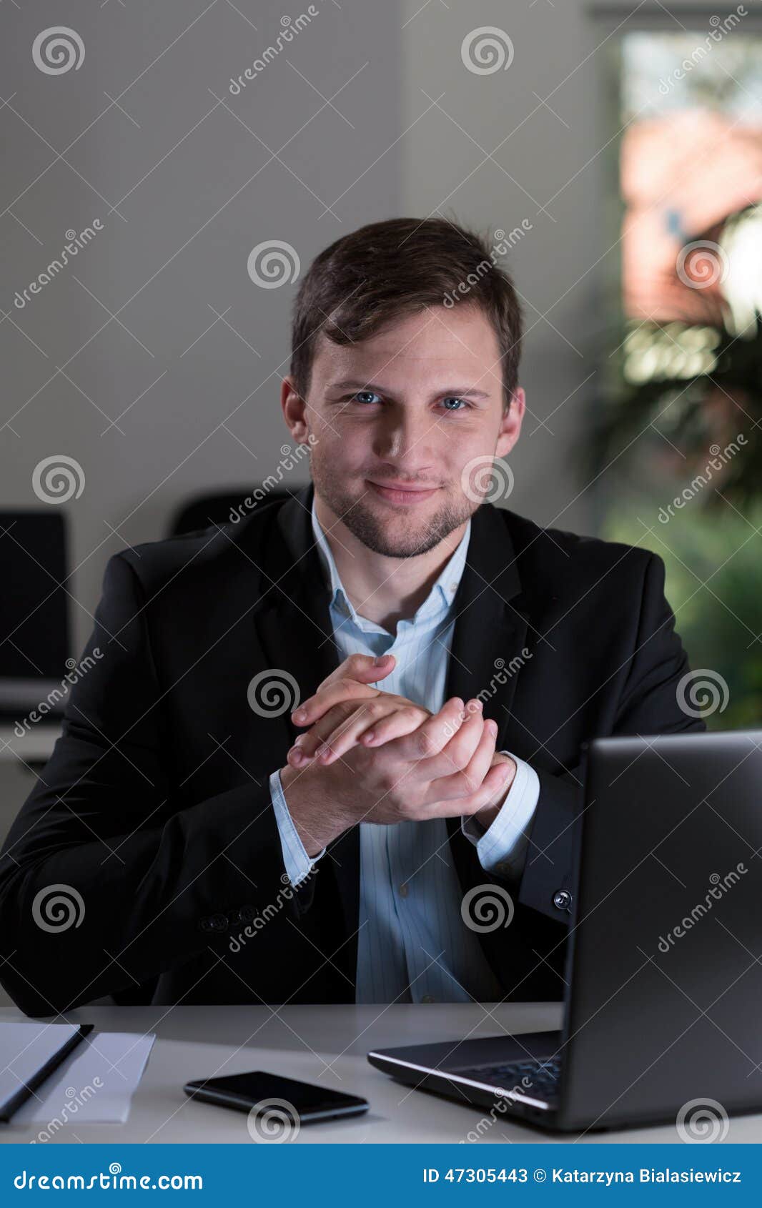 Young happy employee stock image. Image of chief, evening - 47305443