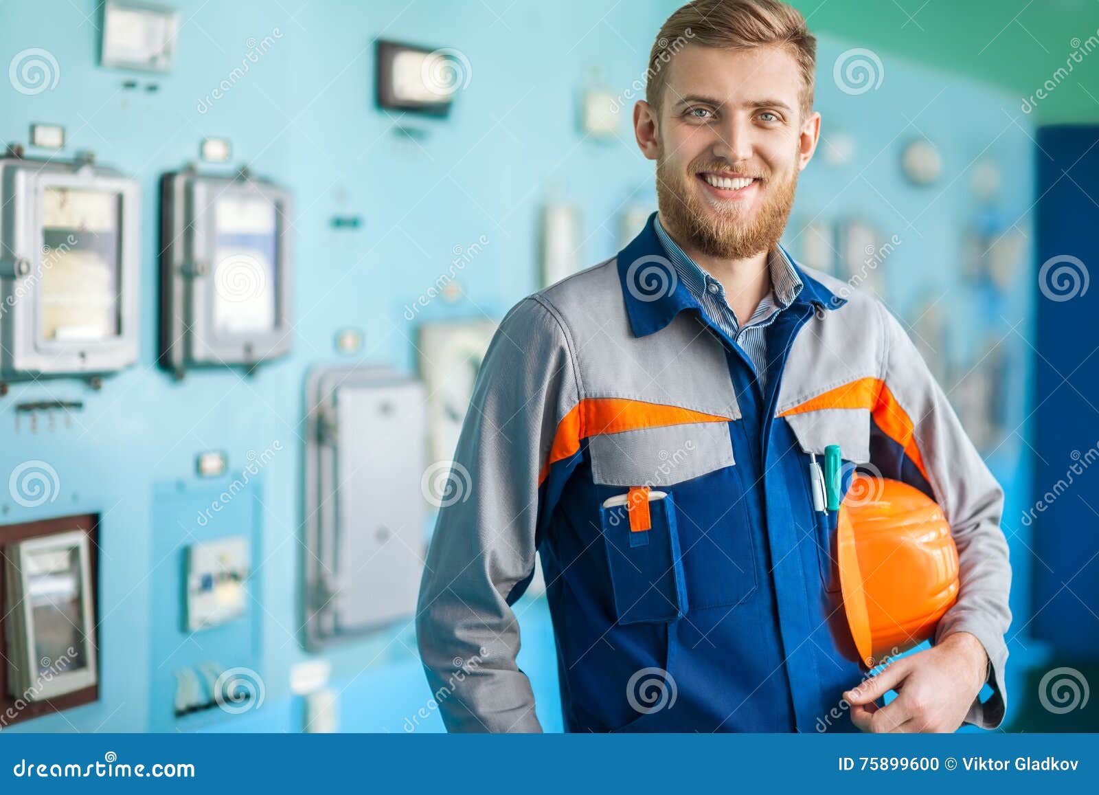 Young Happy Engineer in Control Room Stock Photo - Image of cheerful ...