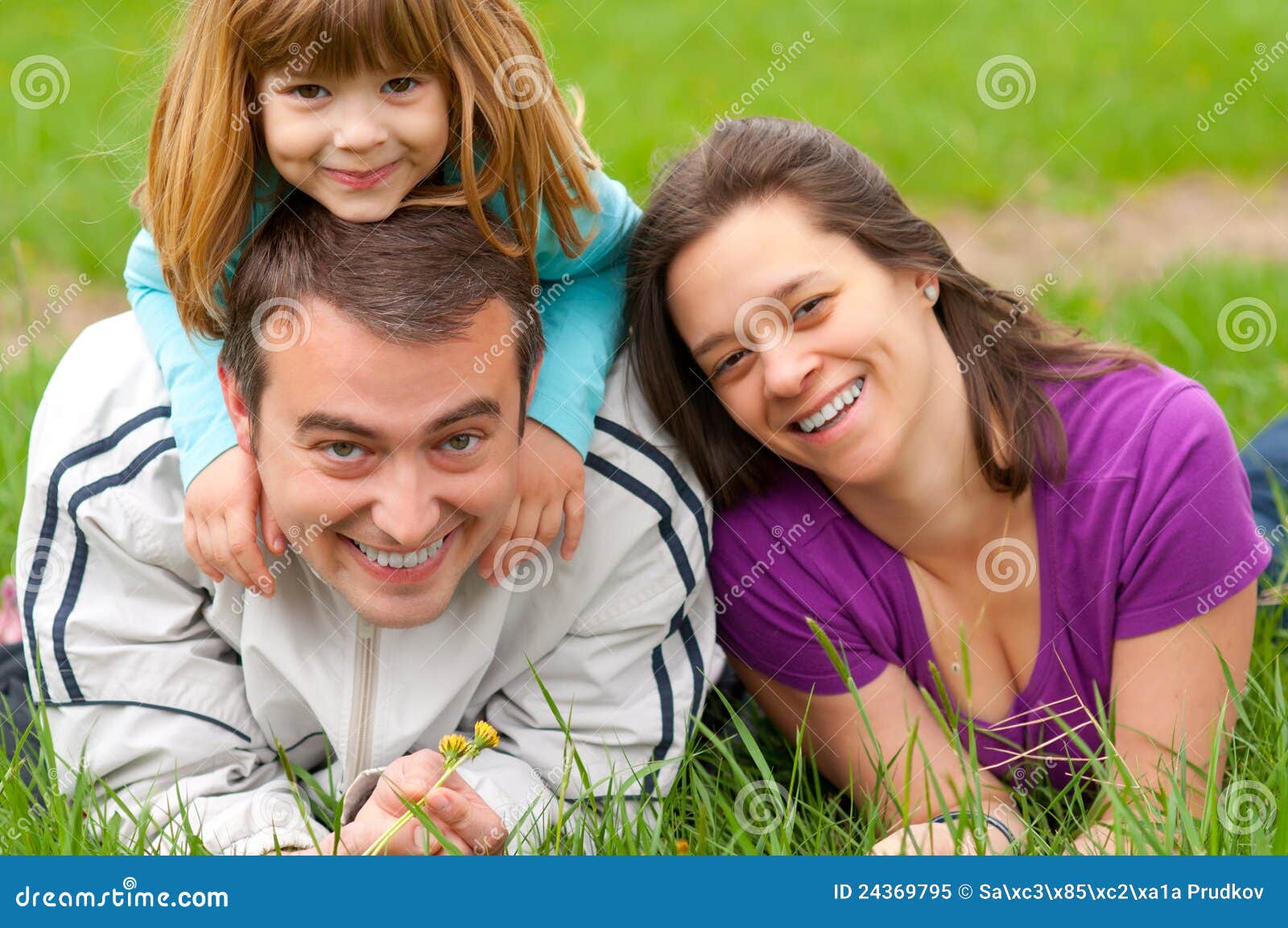 Young Happy Family Having Fun in the Grass Stock Image - Image of male ...