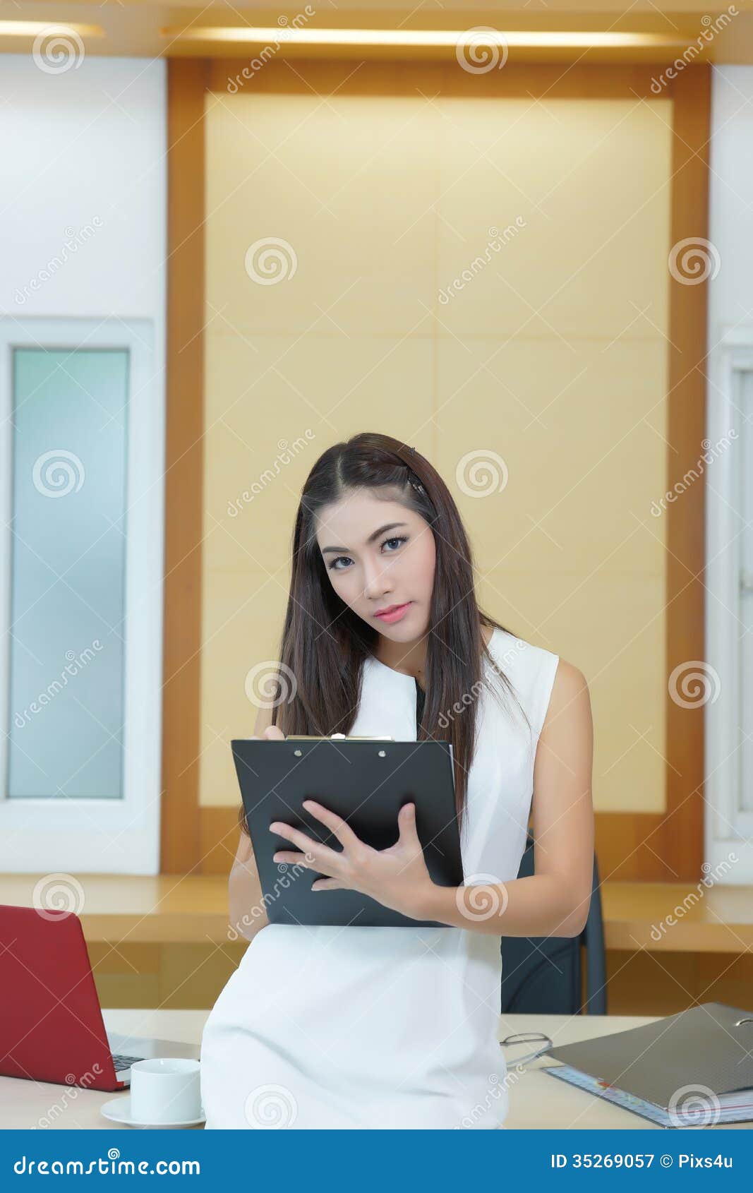 Young Happy Female Makes Some Notes in Notepad Stock Image - Image of ...