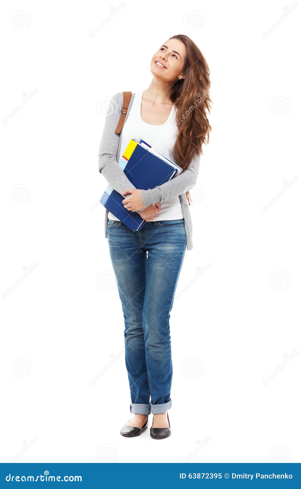 Young Happy Female Student Looking Looking Up Isolated. Stock Image ...