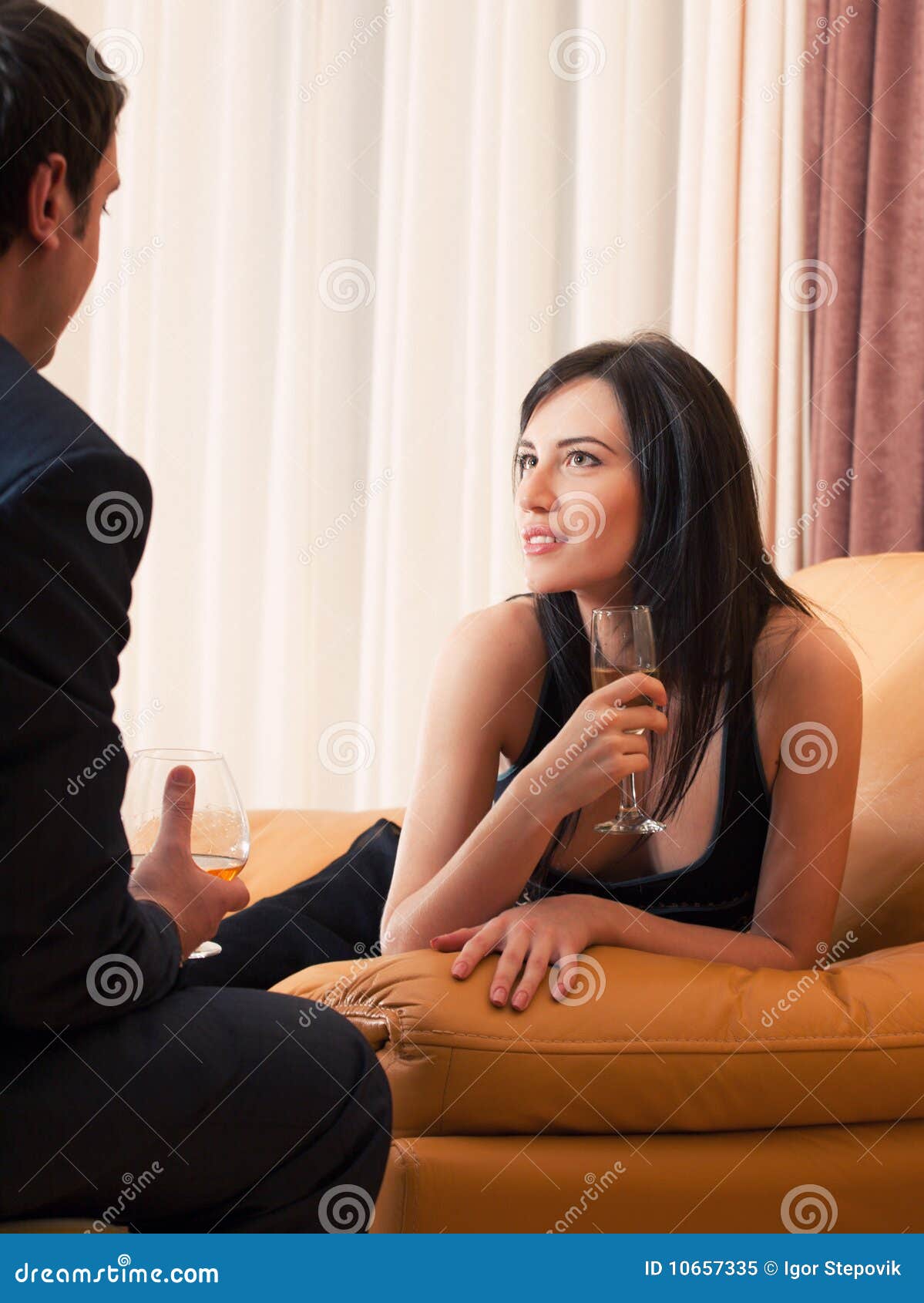 Young Happy Flirting Couple with Alcohol Drinks Stock Image - Image of ...