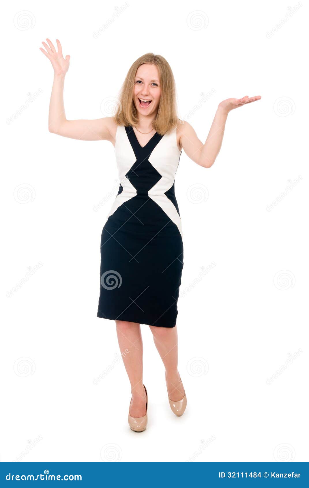 Young Happy Girl with Hands Up Stock Photo - Image of businesswoman ...