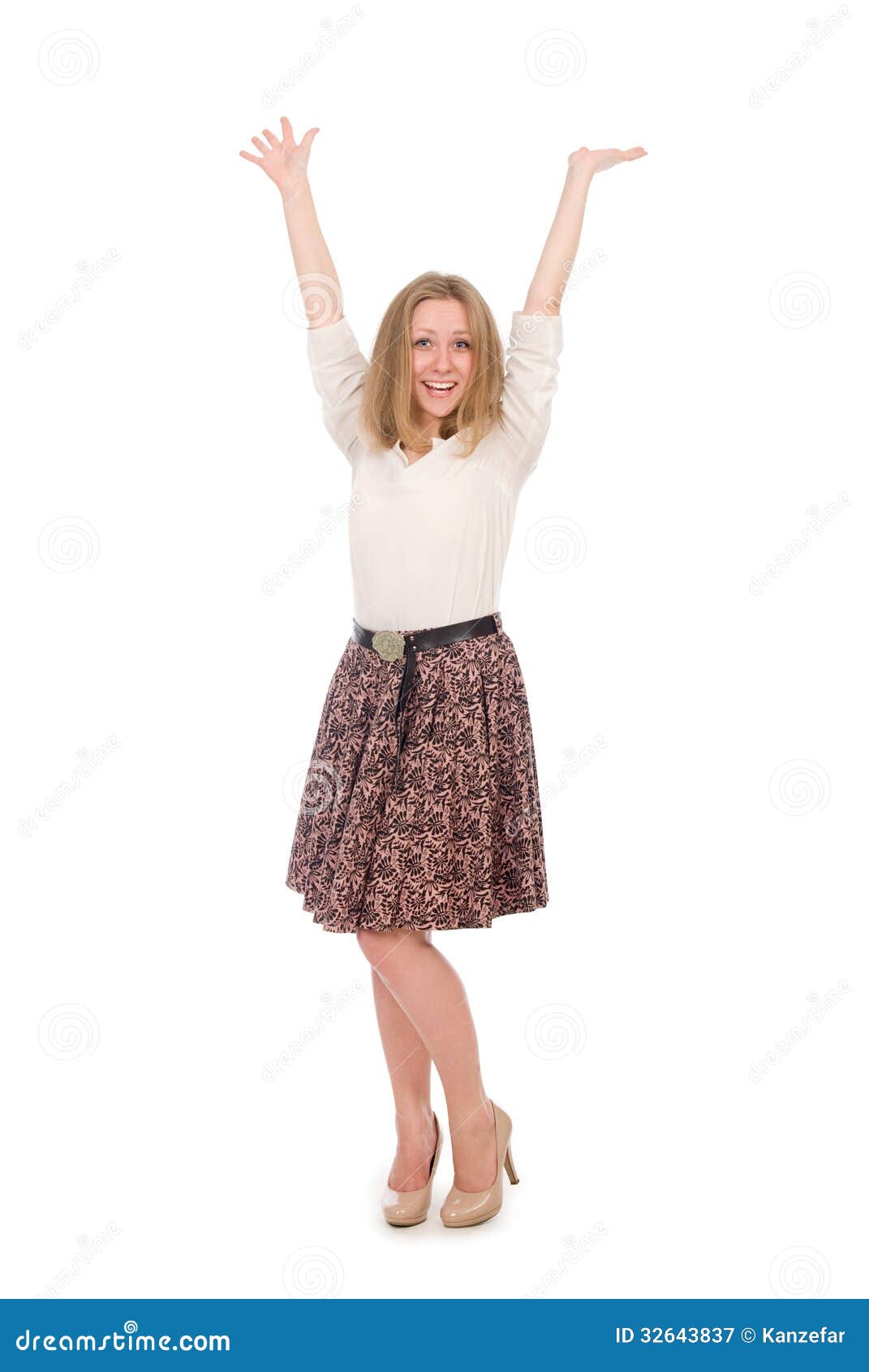 Young Happy Girl with Hands Up, Stock Image - Image of lough, happiness ...