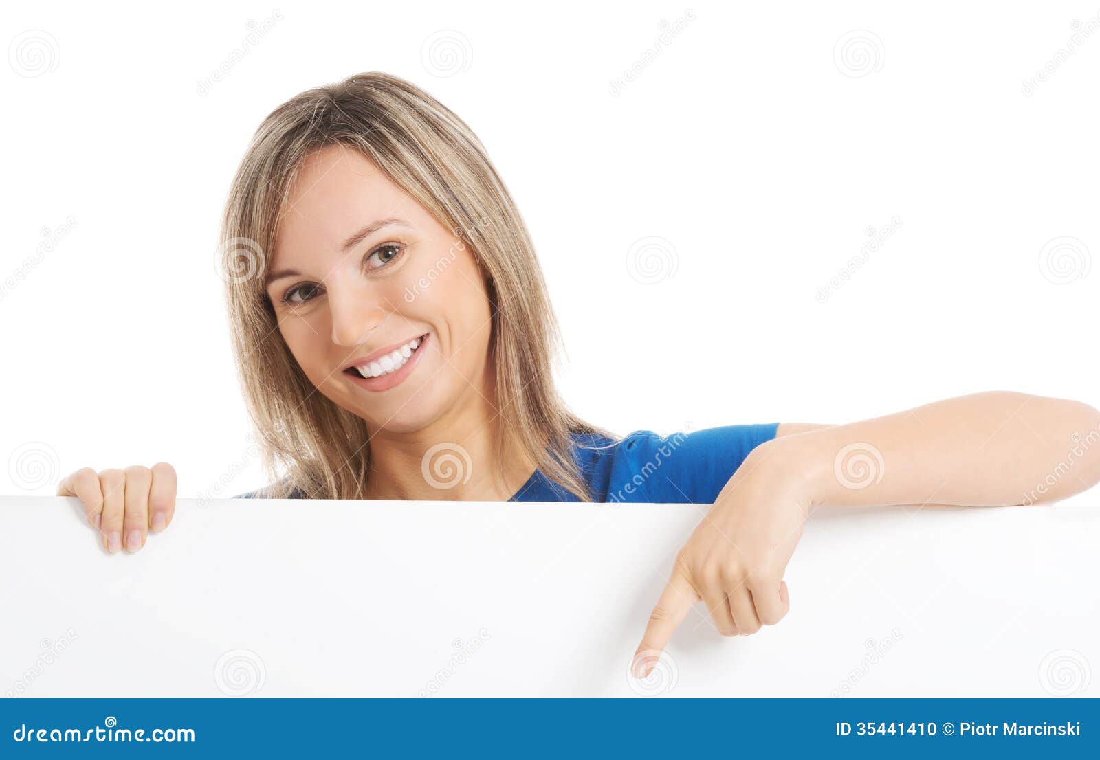 Young Happy Girl Pointing on Copy Space. Stock Photo - Image of ...