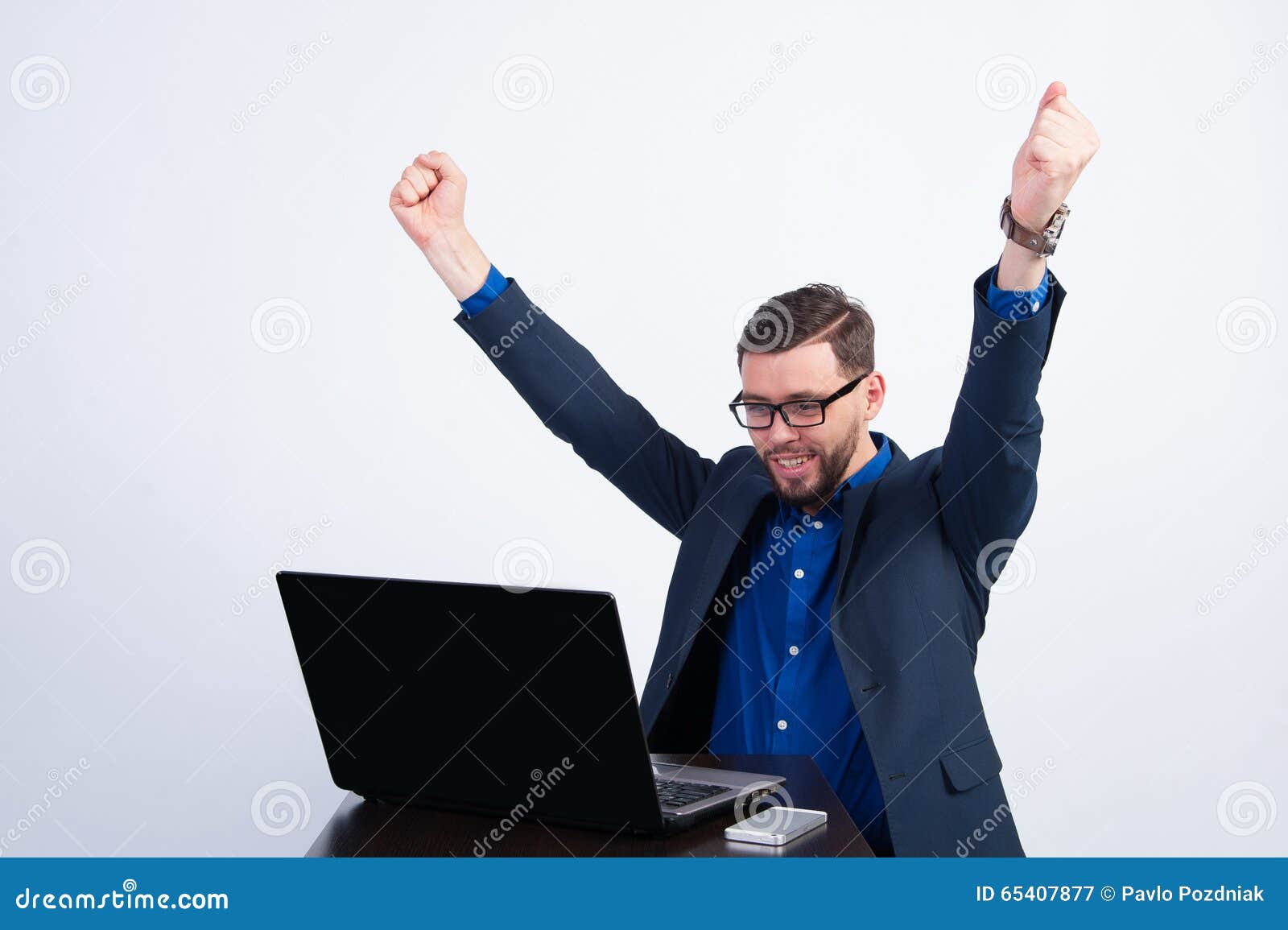 Young Happy Guy at a Laptop Stock Image - Image of jeans, laptop: 65407877