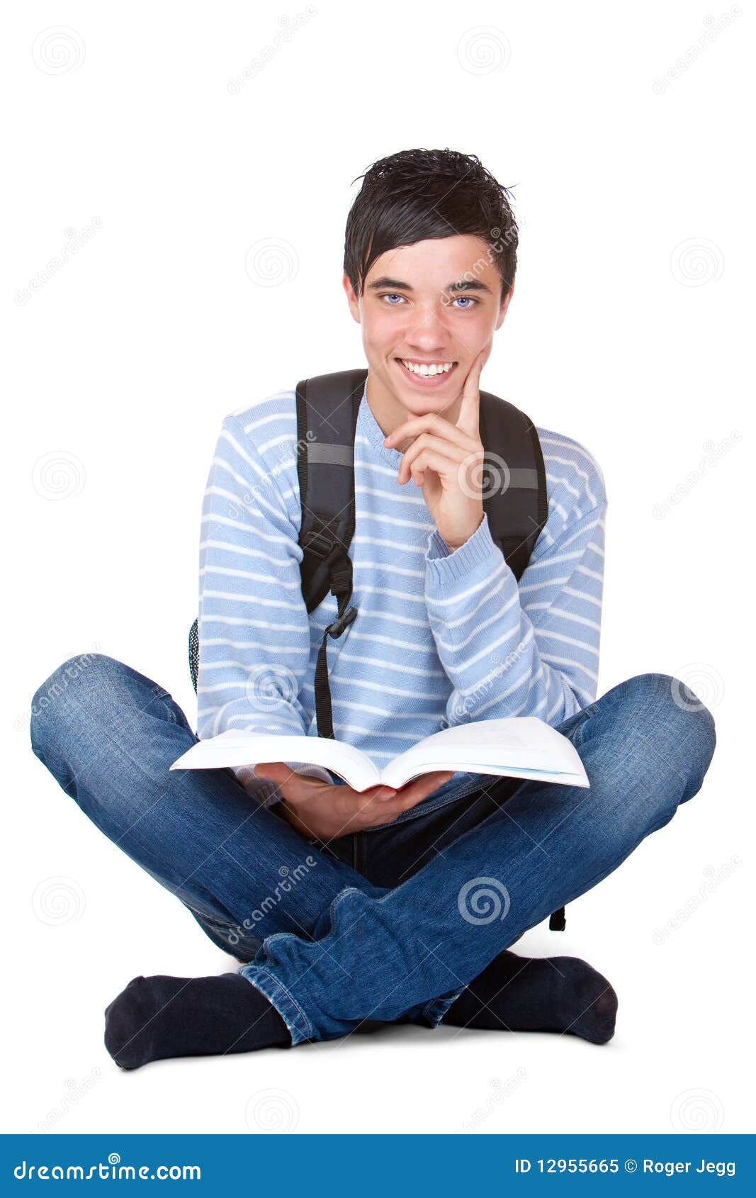 Young Happy Handsome Male Student Reads Study Book Stock Image - Image ...