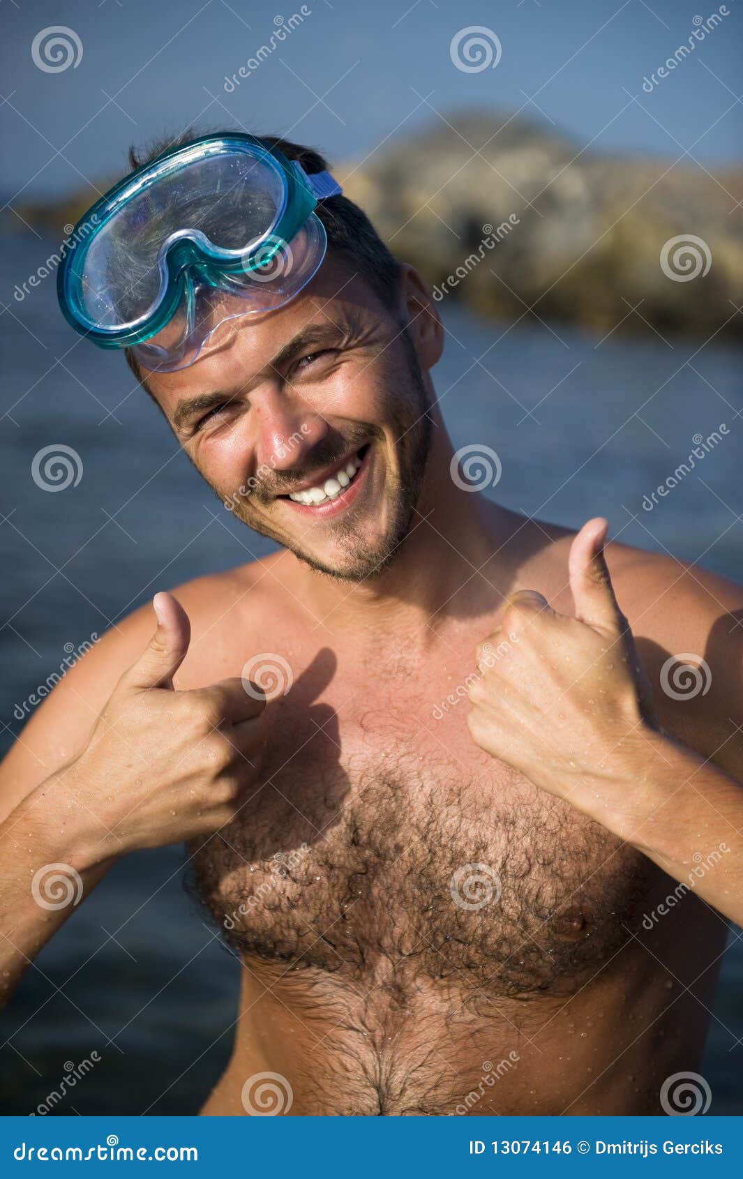 Young Happy Handsome Summer Diving Man Stock Photo - Image of sand ...