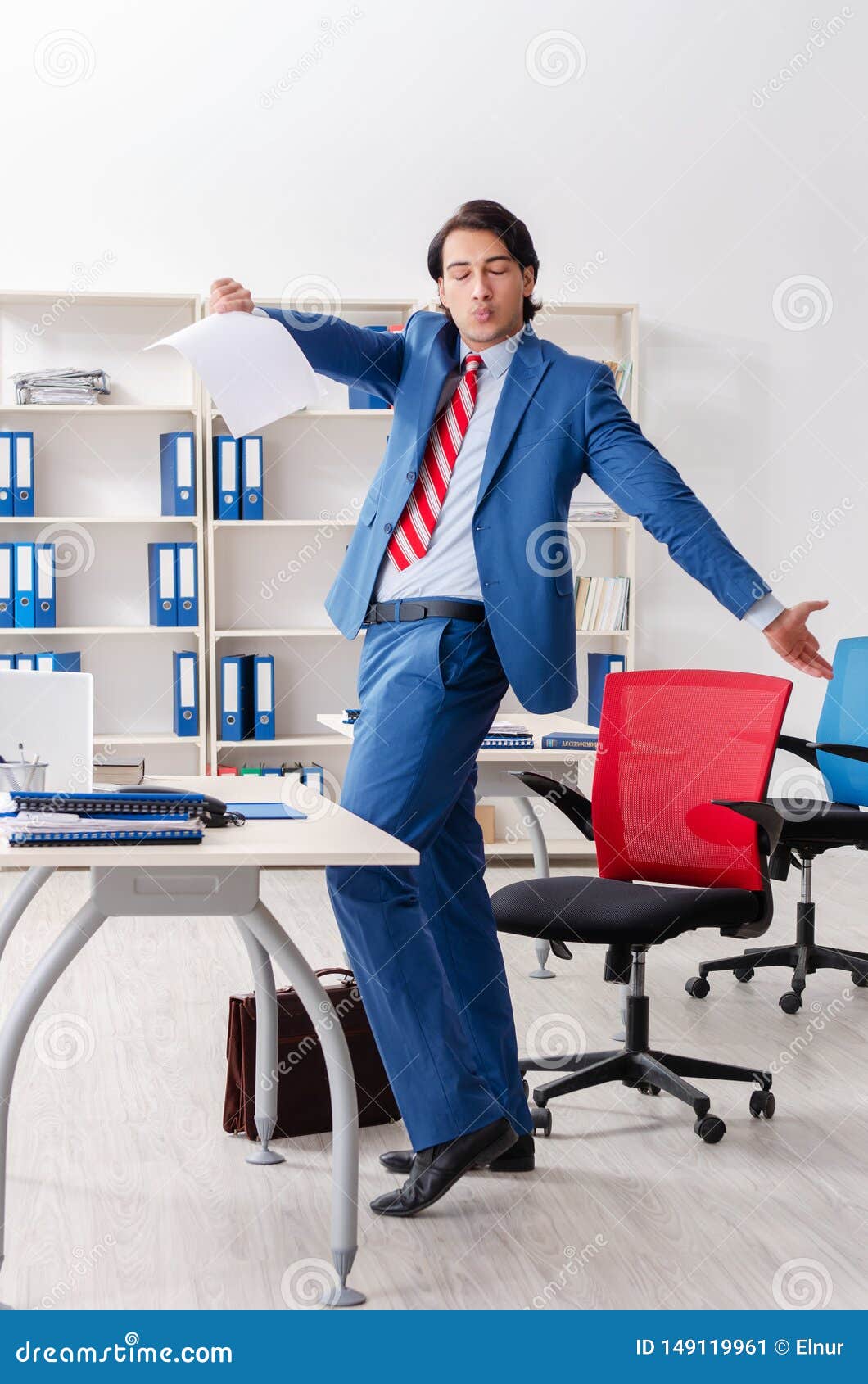 The Young Happy Male Employee in the Office Stock Image - Image of ...