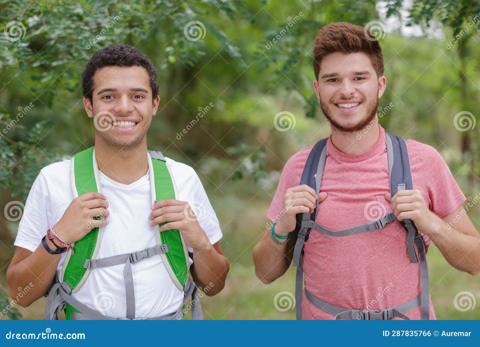 Young Happy Male Hikers Looking at Camera Stock Photo - Image of ...