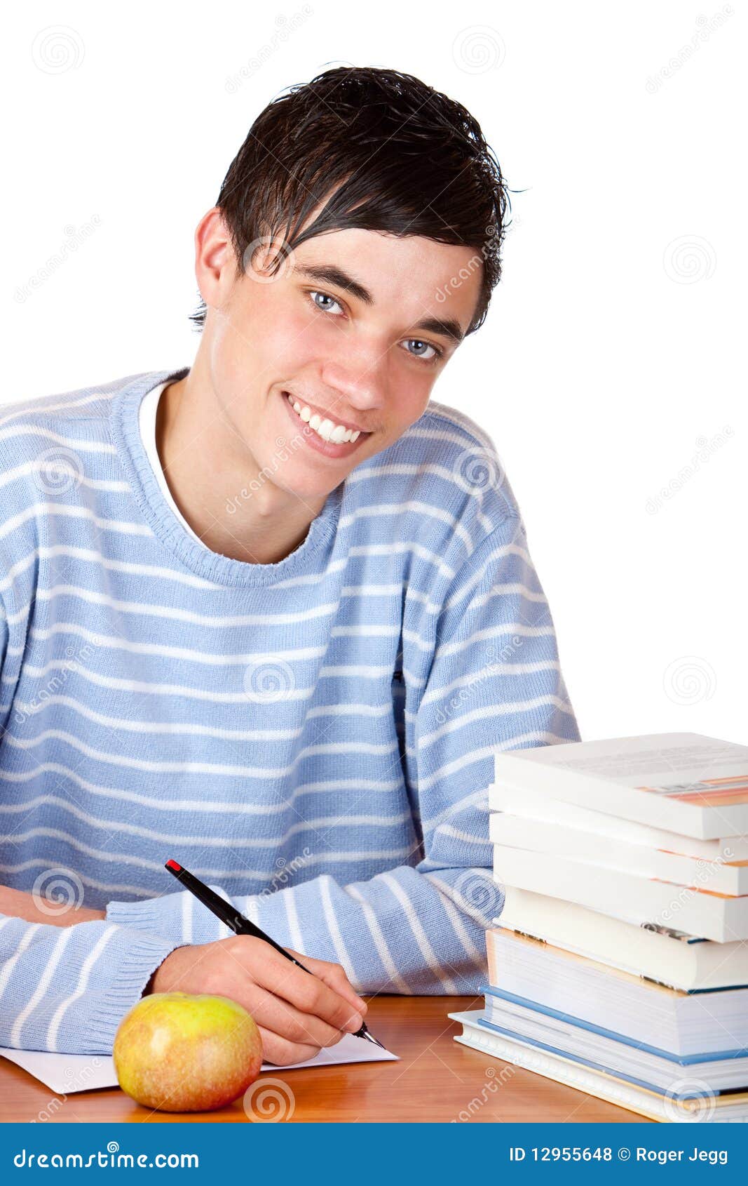 Young Happy Male Student Doing Homework Stock Photo - Image of ...