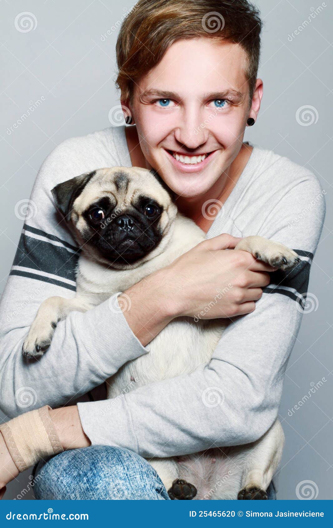 Young happy man with dog. stock photo. Image of eyes - 25465620