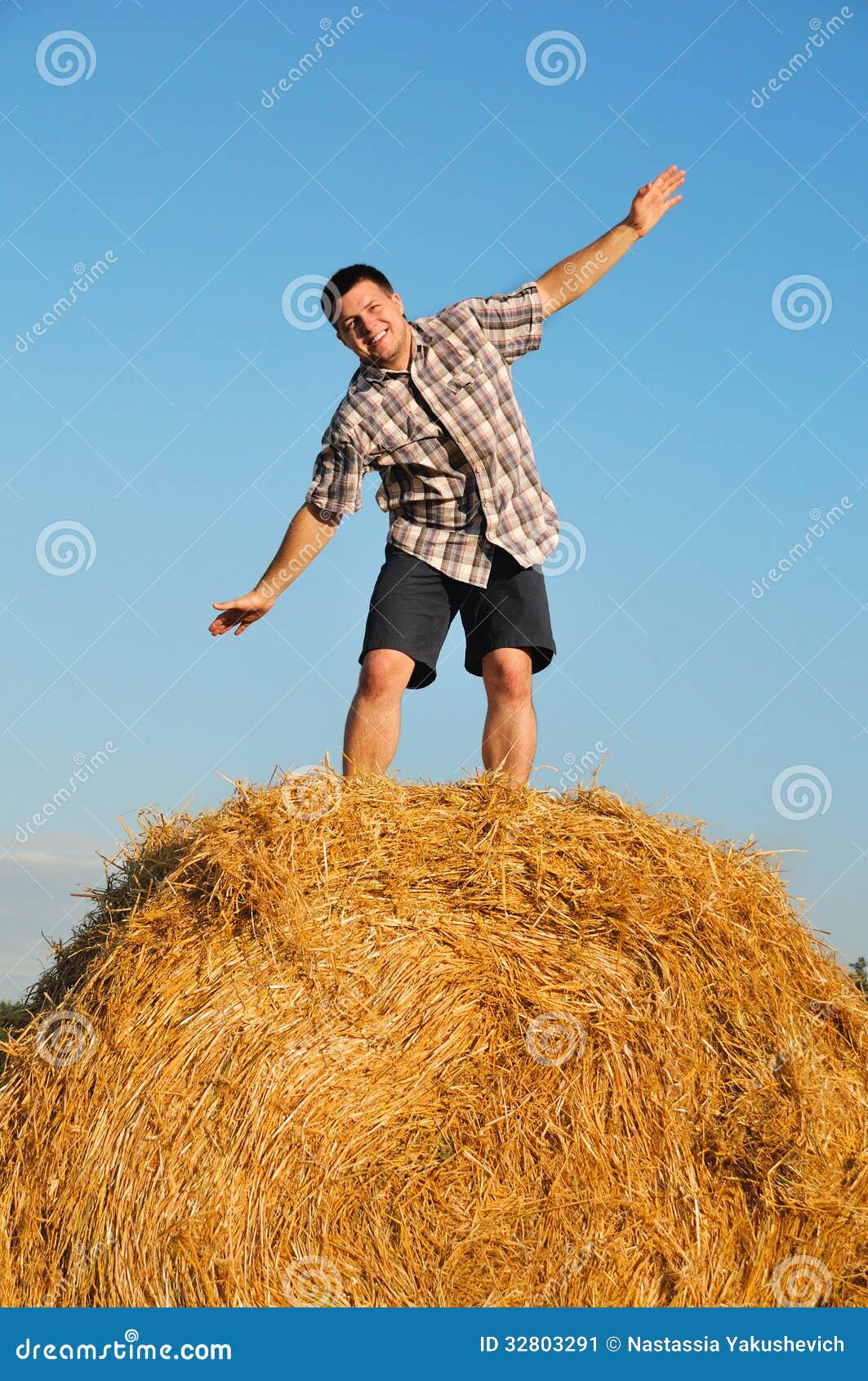 Young Happy Man on Haystack Stock Image - Image of happy, straw: 32803291