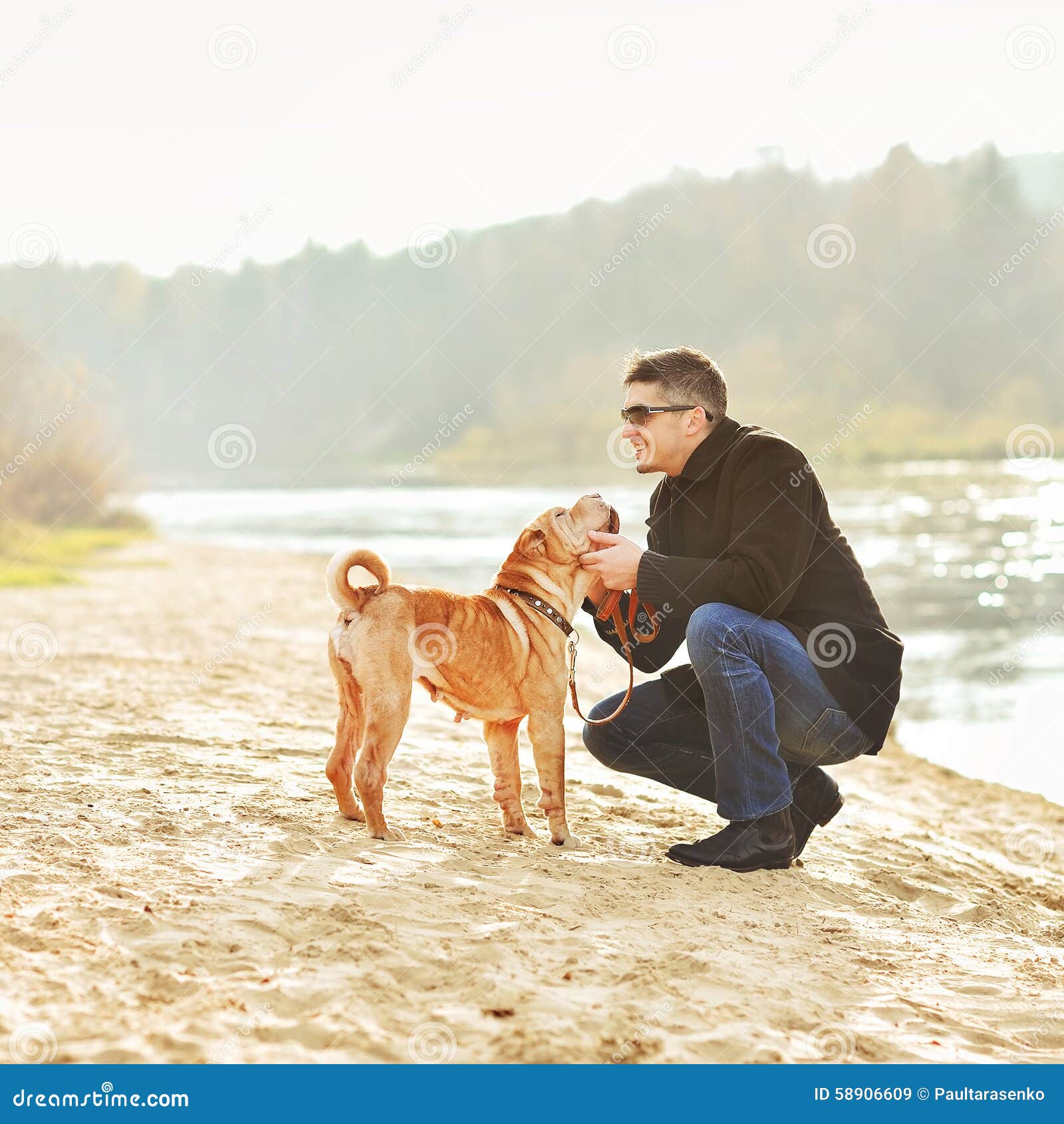Young Happy Man Playing with His Dog Stock Image - Image of pedigree ...