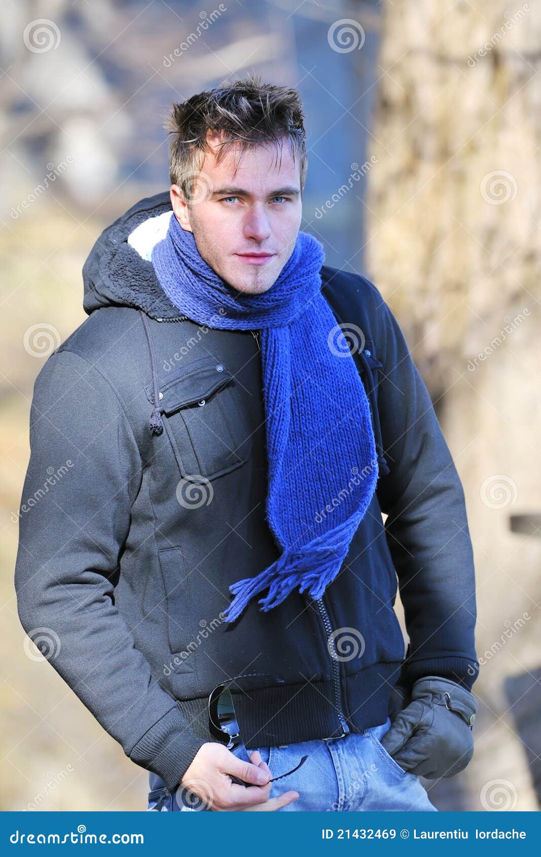 Young happy man with scarf stock image. Image of autumn - 21432469