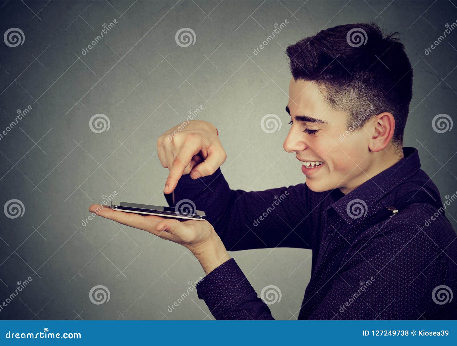 Young Happy Man Using Smartphone Stock Photo - Image of modern, finger ...