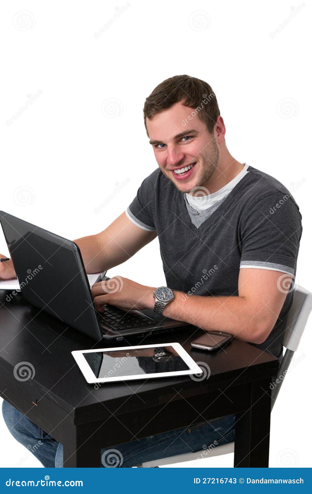 Young Happy Man Working on Pc Stock Image - Image of casual, business ...