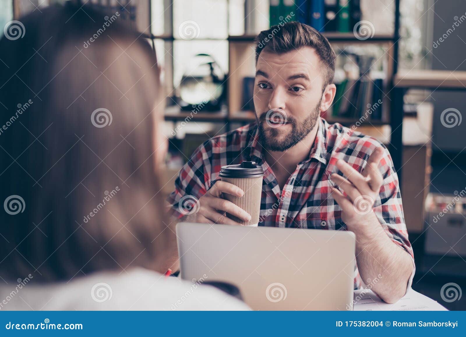 Young Happy Managers Having Talk and Drinking Coffee Stock Photo ...