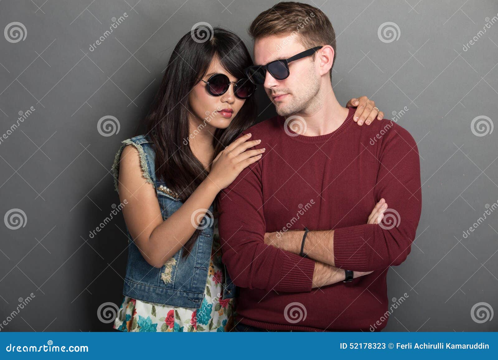 Young Happy Multicultural Couple Chic Pose Stock Image - Image of ...