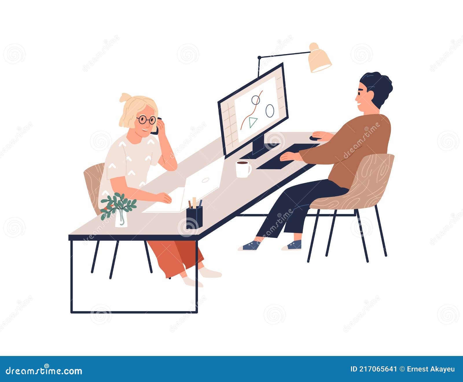 Young Happy People Working with Computers and Laptops in Modern Office ...