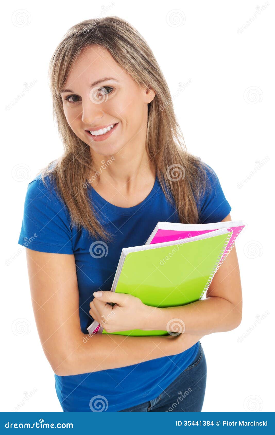 Young Happy and Satisfied Student Holding Workbook. Stock Photo - Image ...