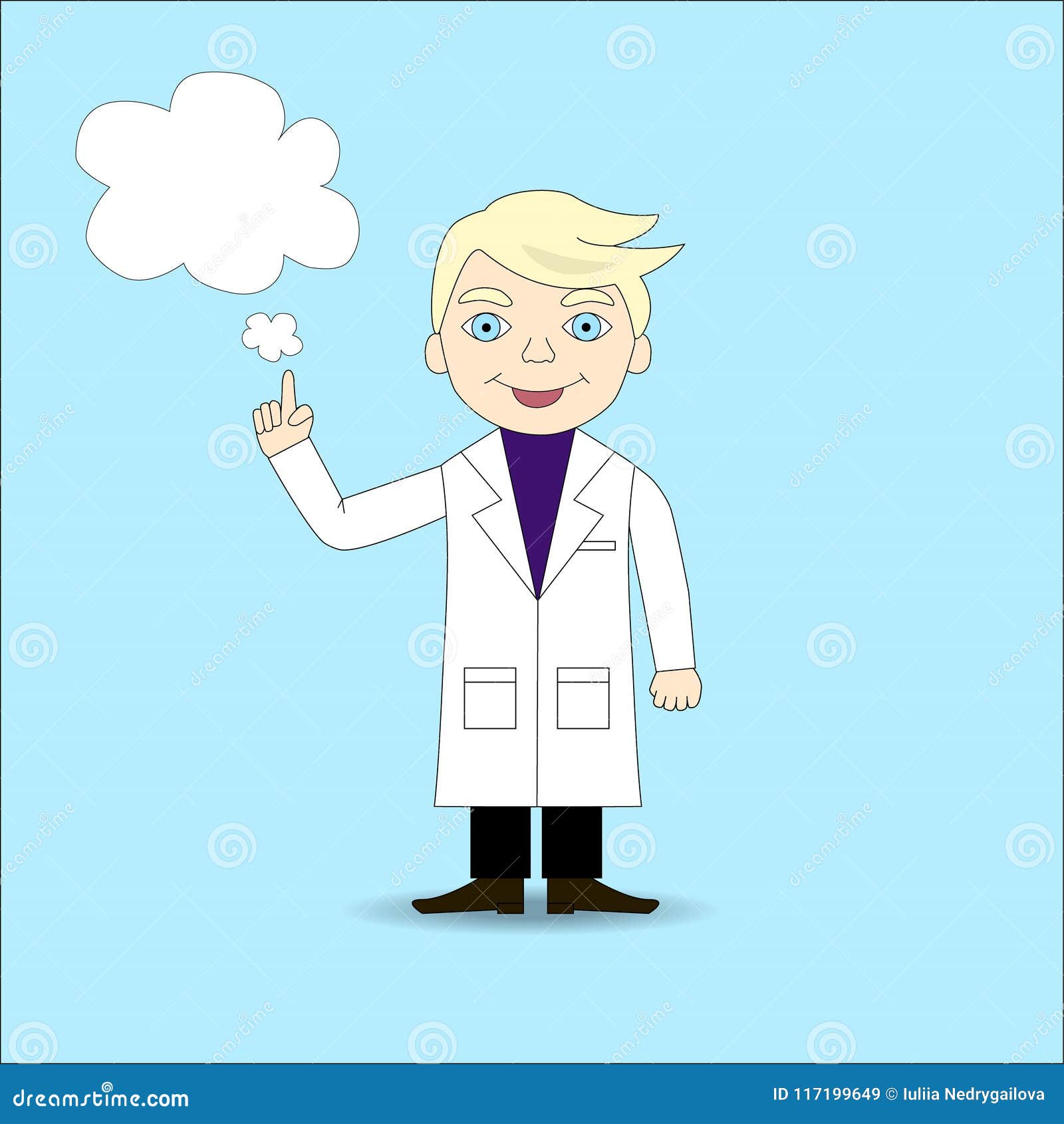 Young Happy Scientist is Thinking about Something, Vector Illustration ...
