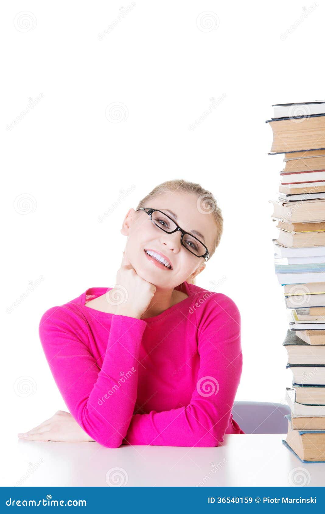 Young Happy Student with Stack of Books. Stock Image - Image of ...