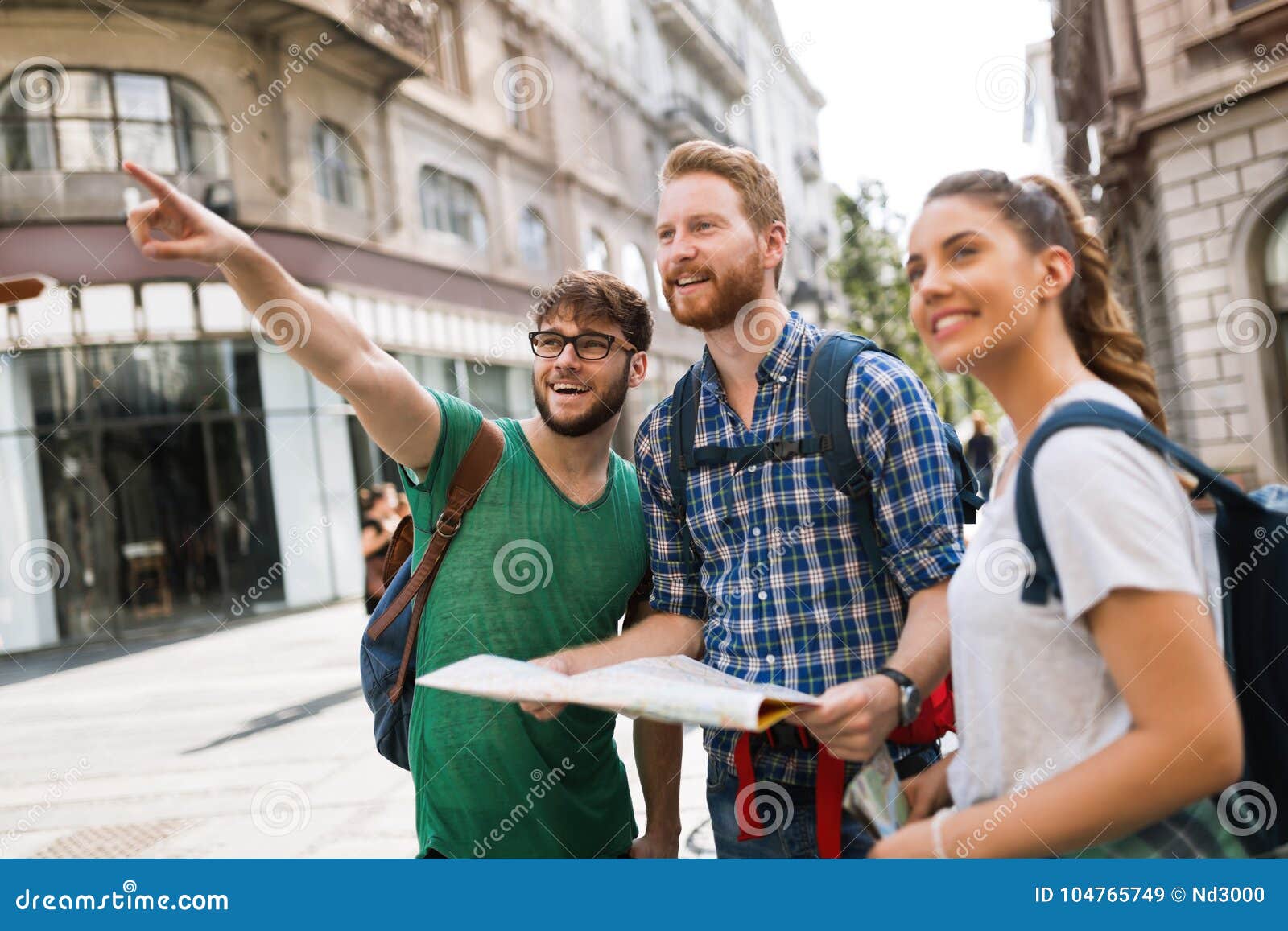 Young Happy Tourists Sightseeing in City Stock Image - Image of city ...