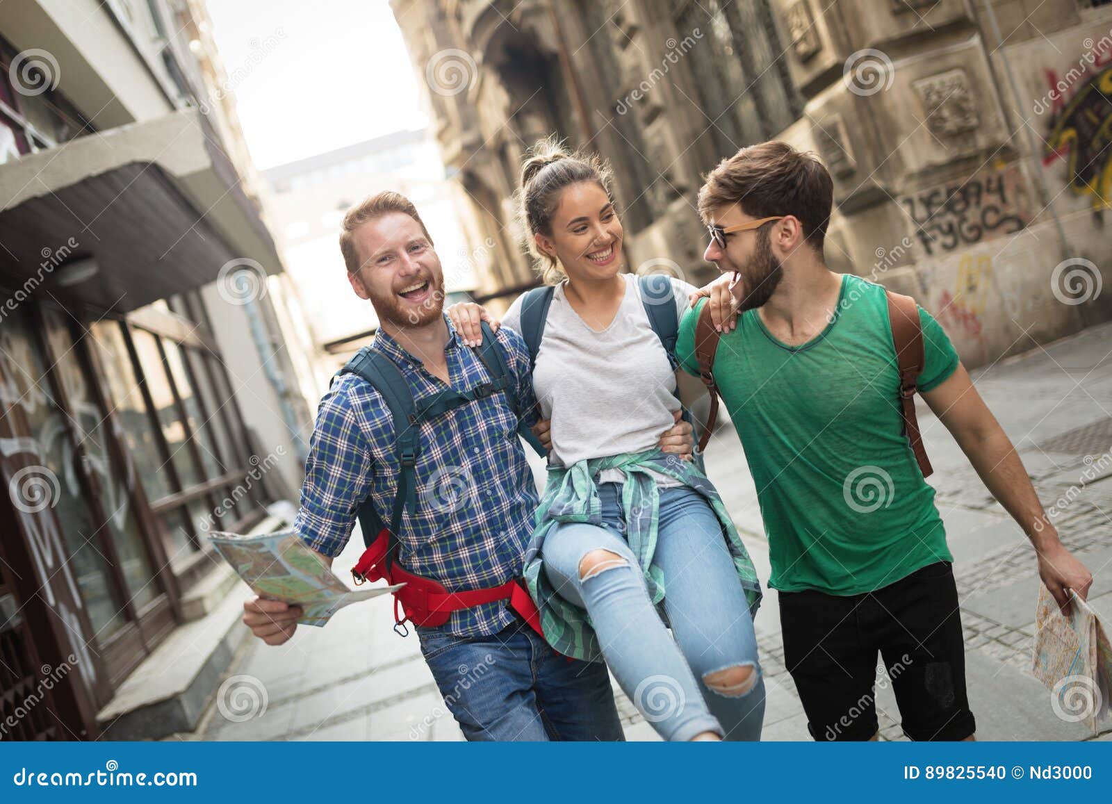 Young Happy Tourists Sightseeing in City Stock Photo - Image of trip ...