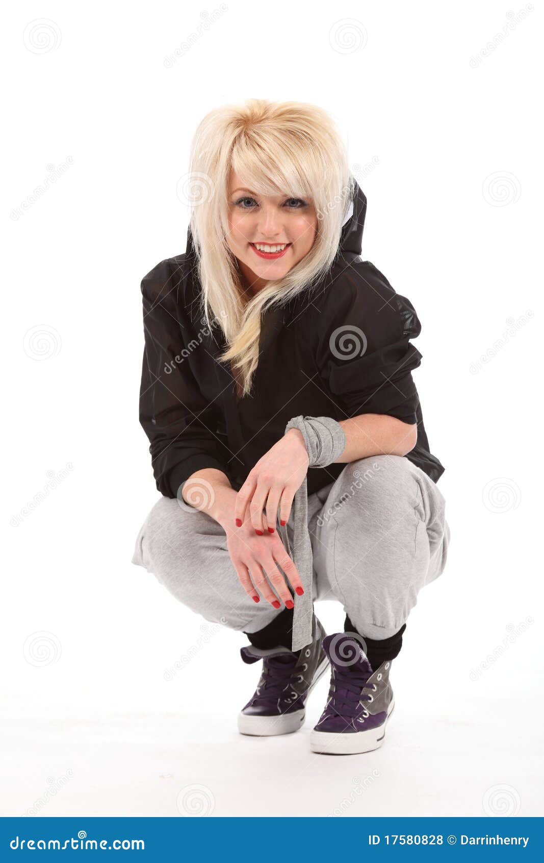 Young Happy Urban Dancer Girl Squatting in Studio Stock Photo - Image ... Young Happy Urban Dancer Girl Squatting in Studio Stock Photo - Image ...