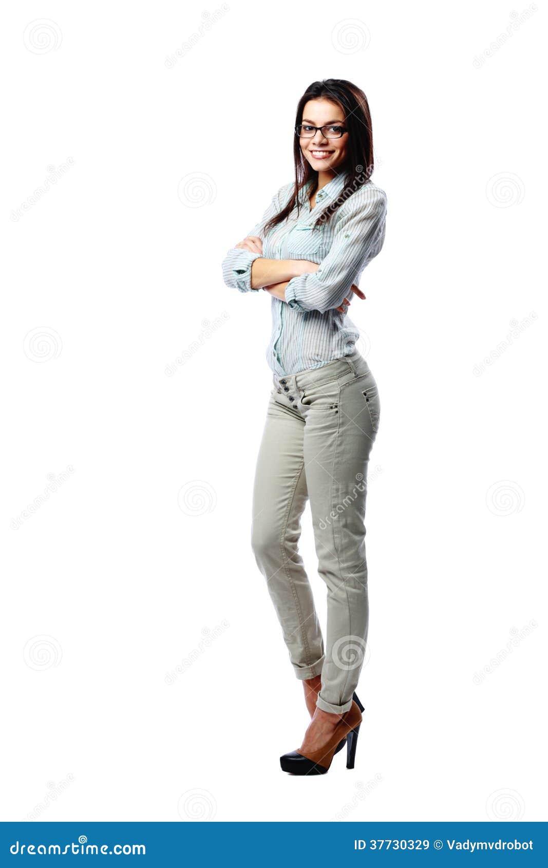 380 Full Length Cheerful Young Woman Standing Arms Folded Stock Photos ...