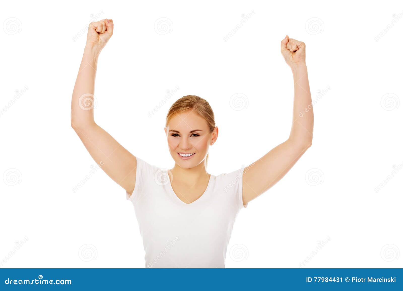 Young Happy Woman with Arms Up Stock Image - Image of attractive, girl ...