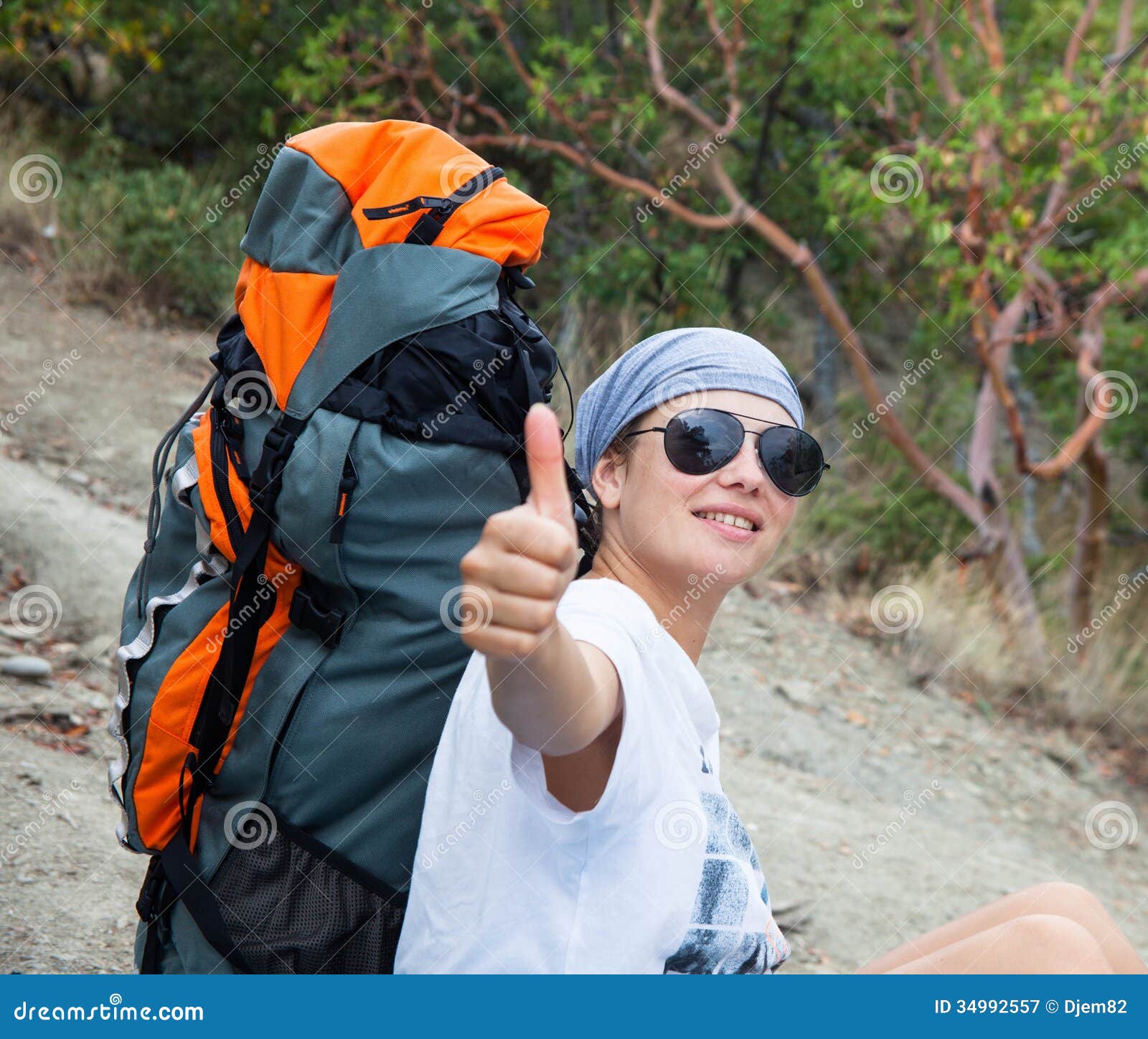 Young Happy Woman with Backpack Relaxing Stock Image - Image of freedom ...