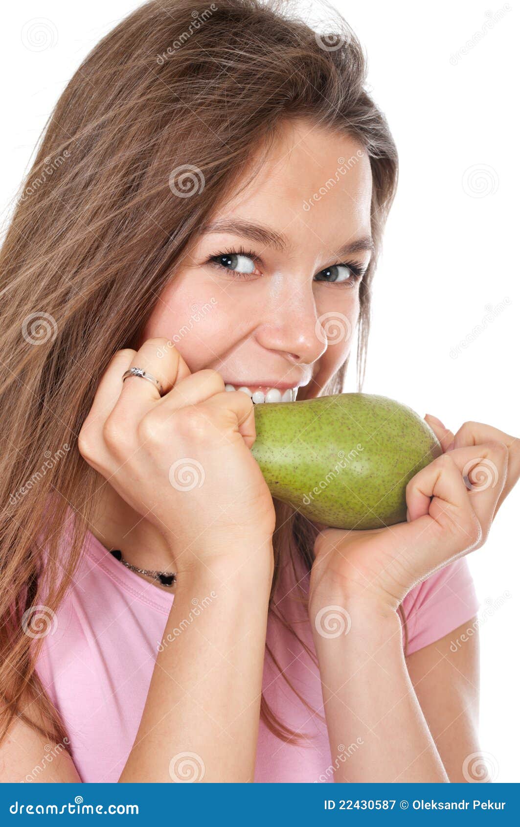 Young Happy Woman Biitng Peach Stock Image - Image of peach, woman ...