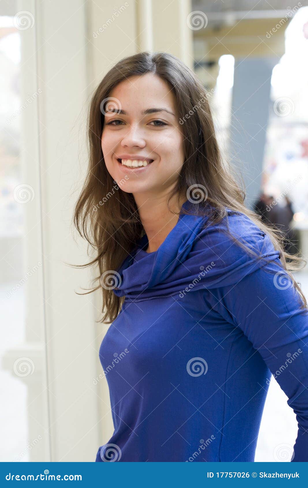 The Young Happy Woman in a Dark Blue Jacket Stock Photo - Image of blue ...