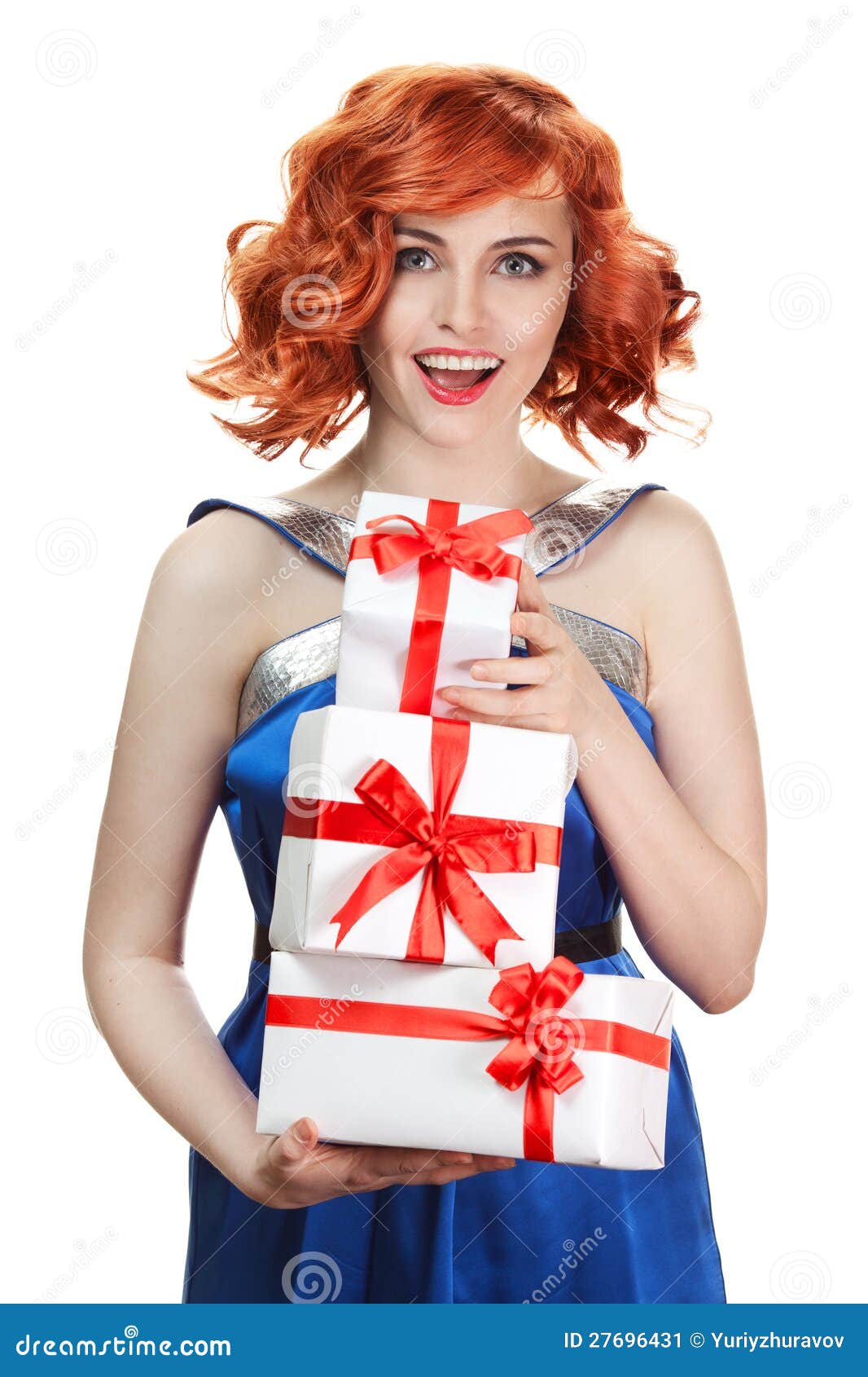 Young Happy Woman with a Gift. Isolated Stock Image - Image of model ...