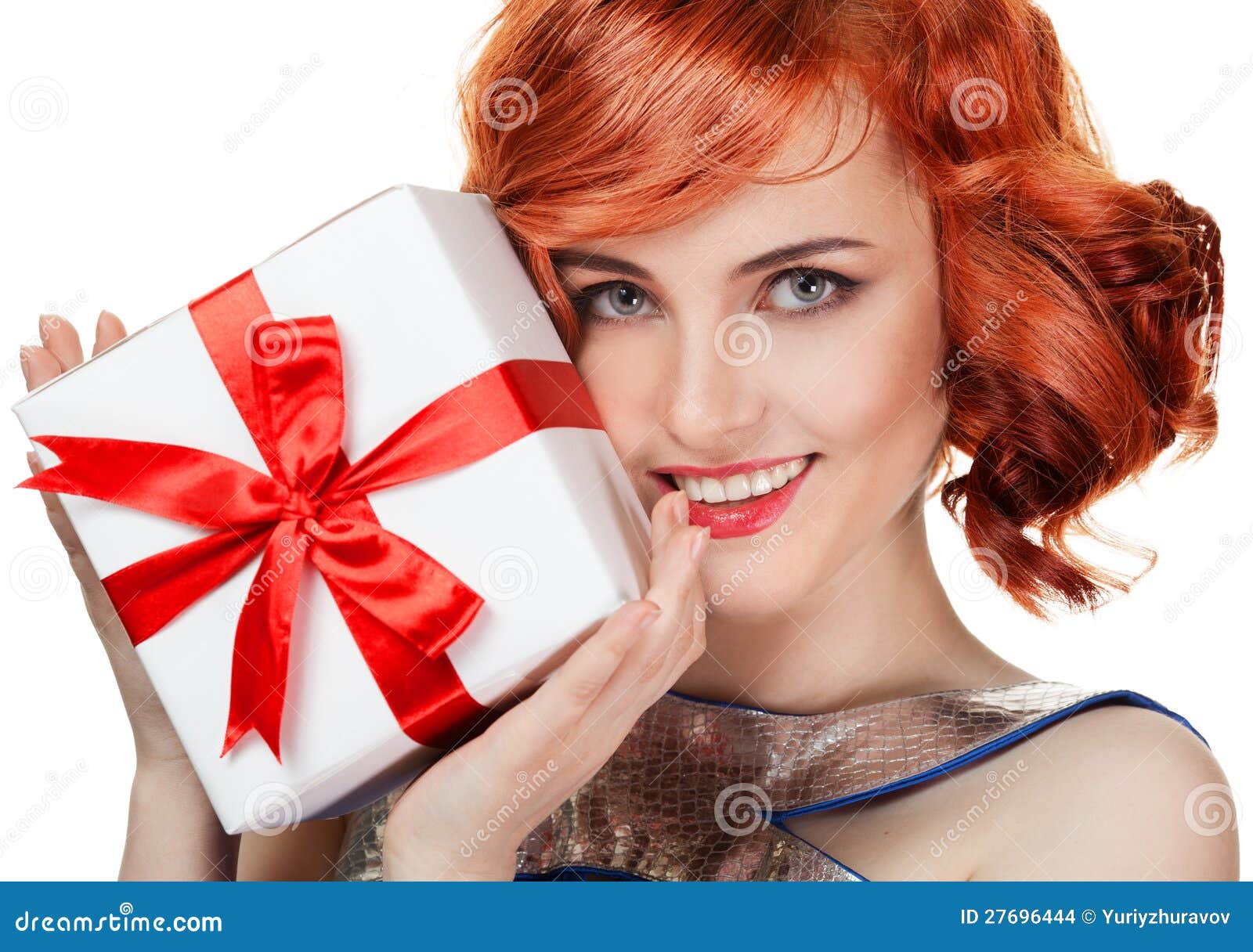 Young Happy Woman with a Gift. Isolated Stock Photo - Image of model ...