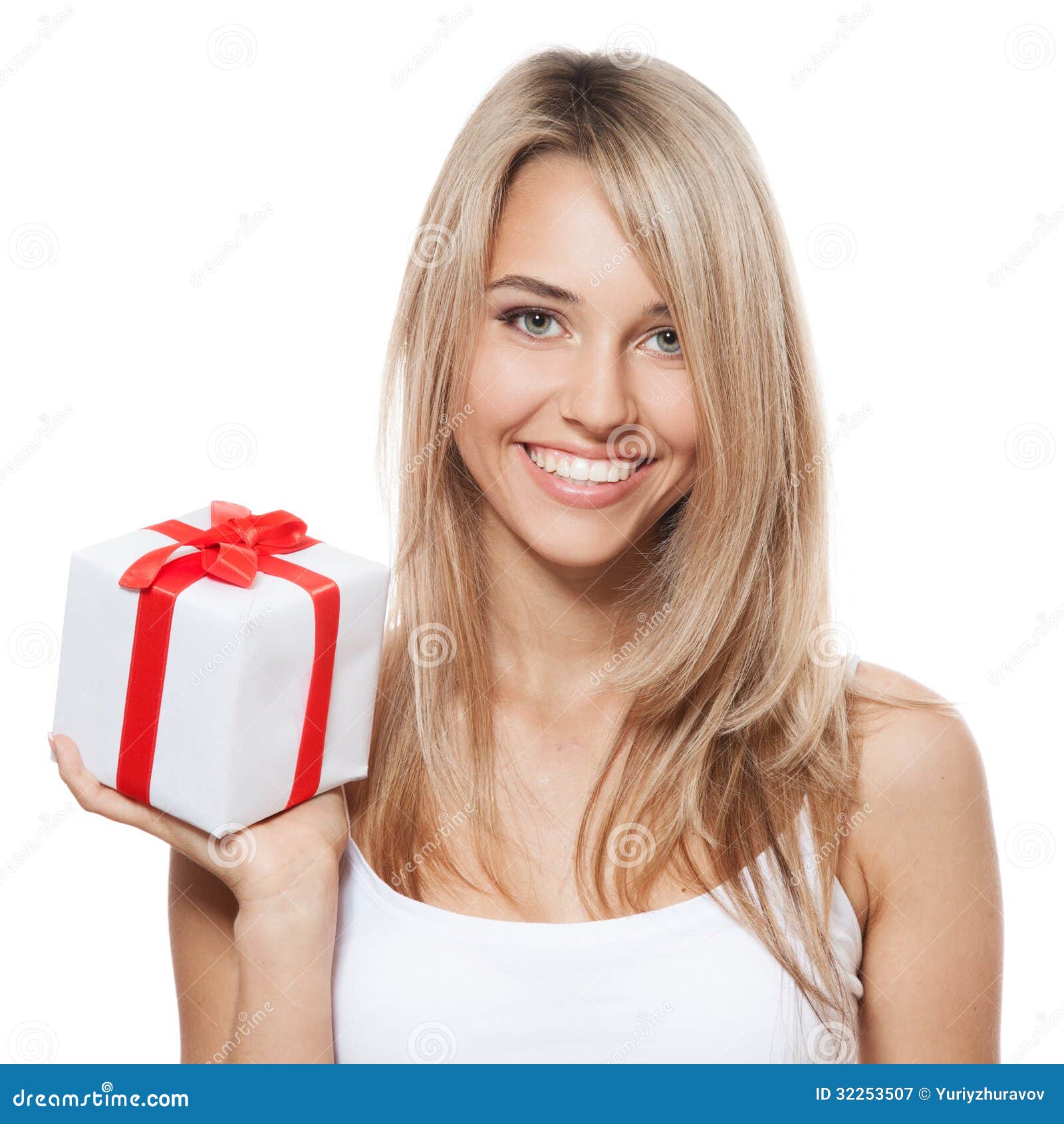 Young Happy Woman with a Gift Stock Image - Image of expression, clean ...