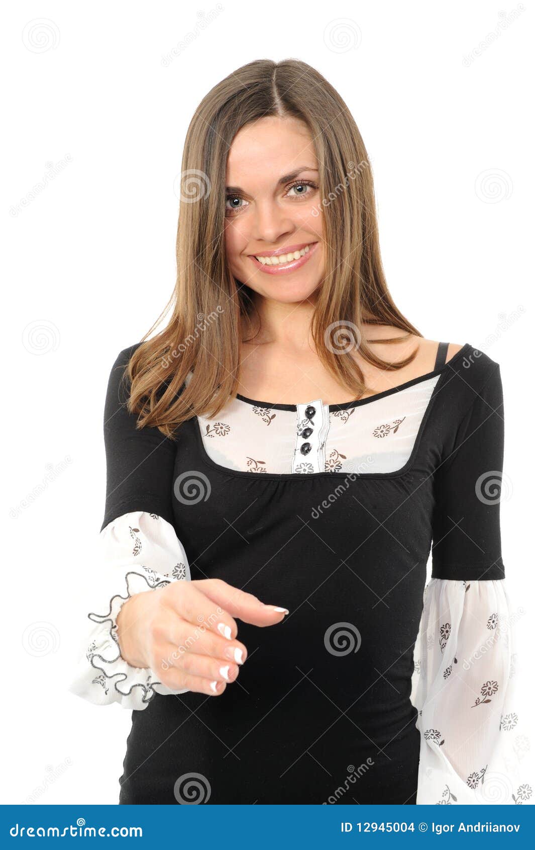 Young Happy Woman Giving Hand for Handshake Stock Photo - Image of ...