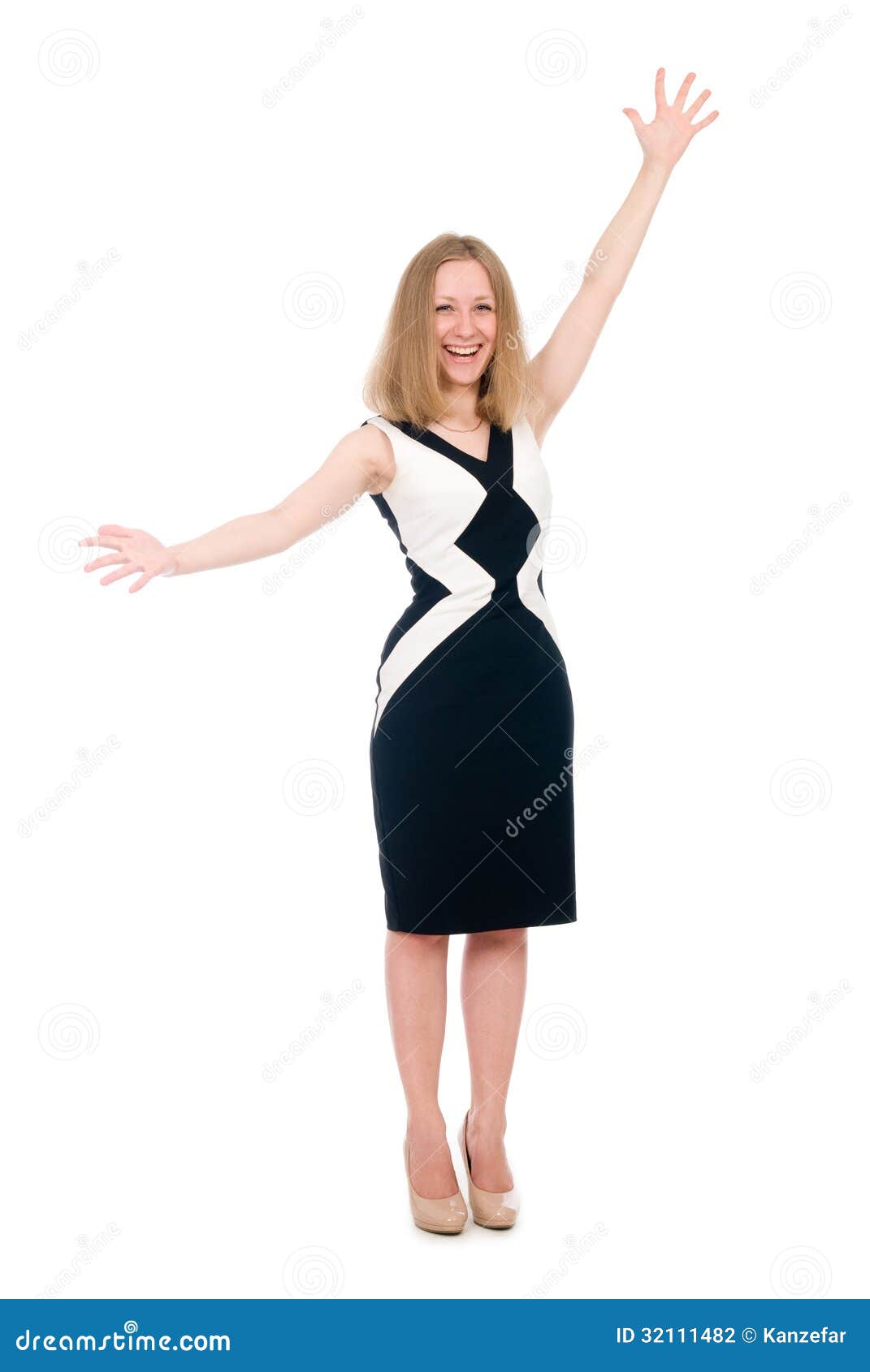 Young Happy Woman with Hands Up Stock Photo - Image of business ...