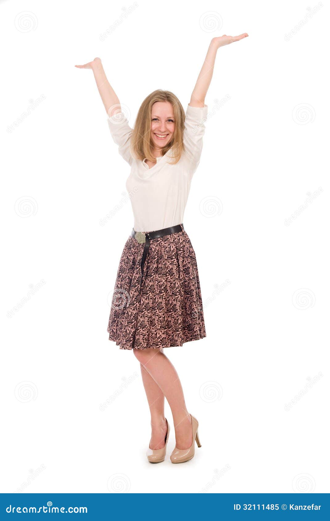 Young Happy Woman with Hands Up Stock Image - Image of executive, lough ...