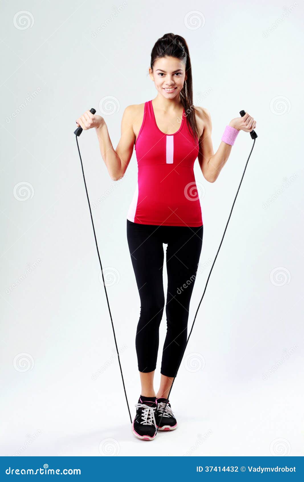 Young Happy Woman with Jumping Rope Stock Photo - Image of healthy ...