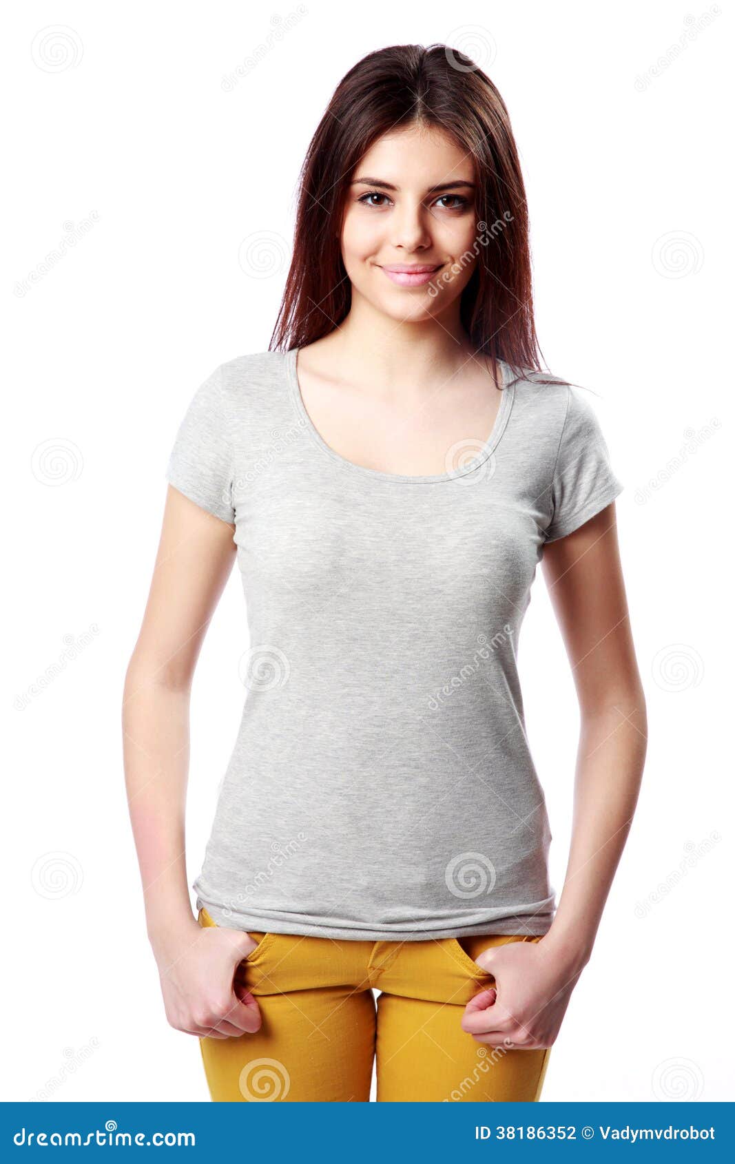 Young happy woman standing stock photo. Image of cheerful - 38186352